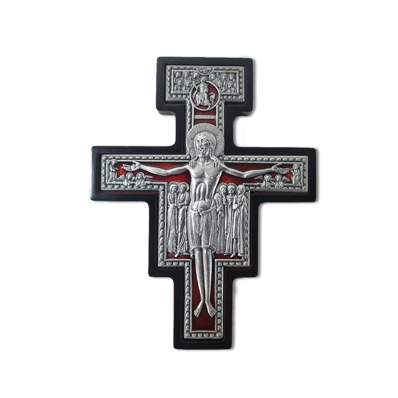 Wooden St Damiano Cross on a base with embossed metal - Gift Shop ...