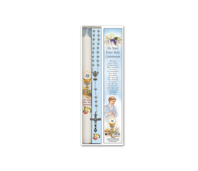 12 Inch Candle Lito First Communion Candle Set For Boys - 4-Piece Holy ...