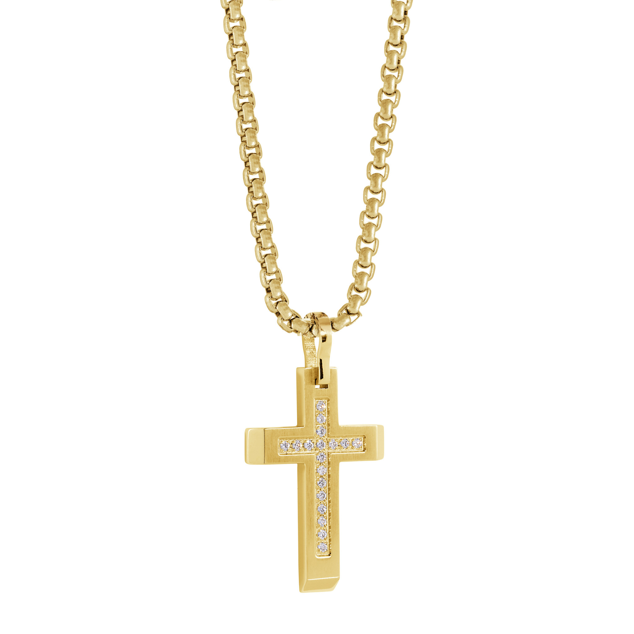 Collier avec croix doré polie avec zircons cubiques - L'Oratoire Saint ...