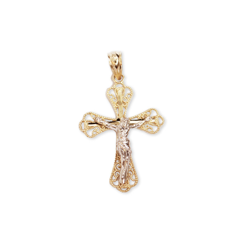10k yellow gold trefoiled cross with white gold corpus - Gift Shop ...