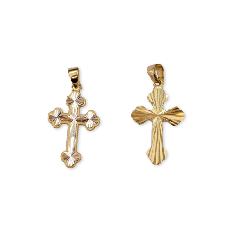 10k gold cross in tones of silver and gold with diamond reflections ...