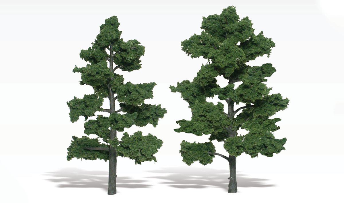 TR1516 - Ready Made Trees, Medium Green 6-7" (2) - Hub Hobby