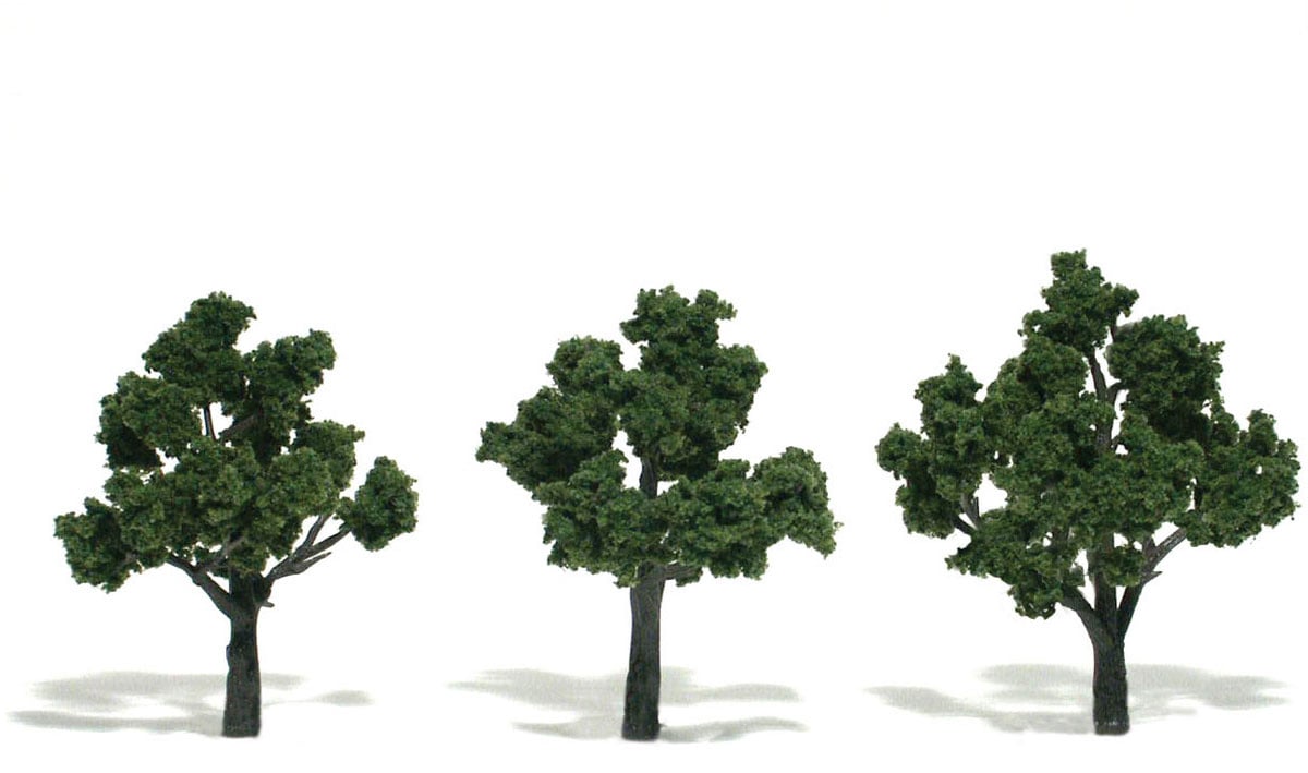 TR1507 - Ready Made Trees, Medium Green 3-4" (3) - Hub Hobby