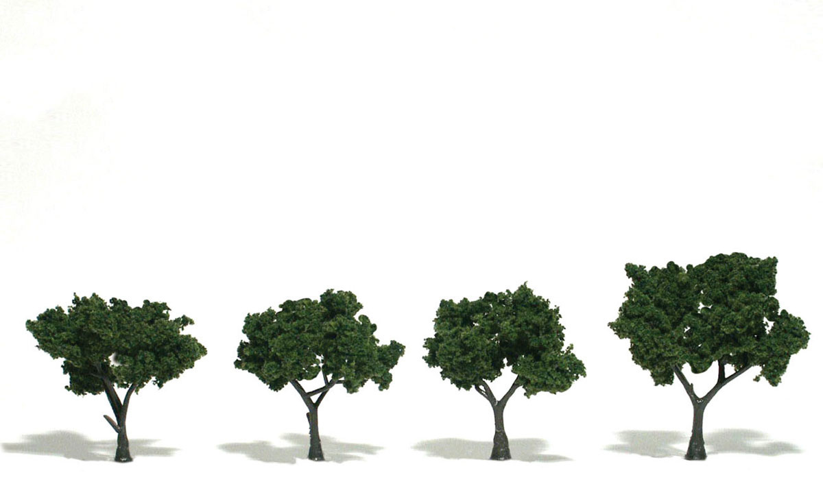 TR1504 - Ready Made Trees, Medium Green 2-3" (4) - Hub Hobby