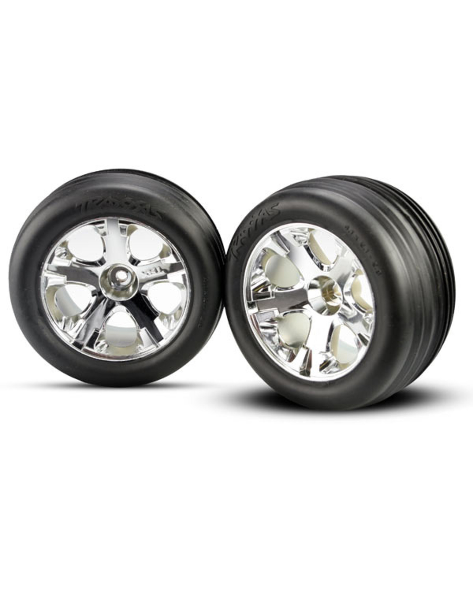 Traxxas 3771 - All-Star Chrome Wheels / Alias Ribbed Tires - Hub Hobby