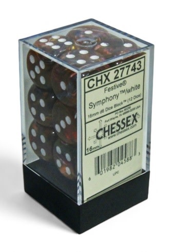 Festive: 16mm d6 Symphony/white Dice Block (12 dice) - Recess Games LLC