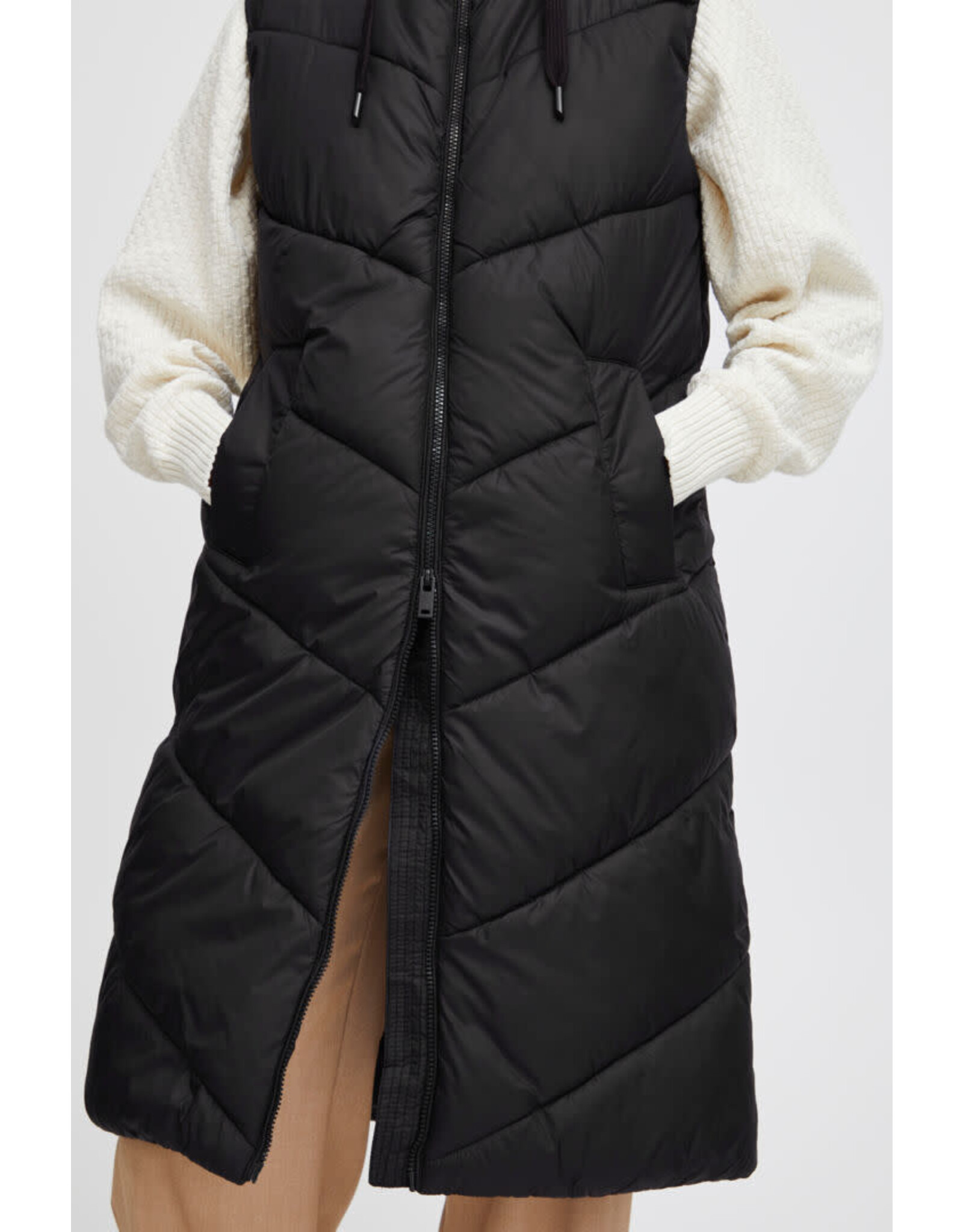 b.young - Bomina Knee Length Puffer Vest (Black) - Luna Blue