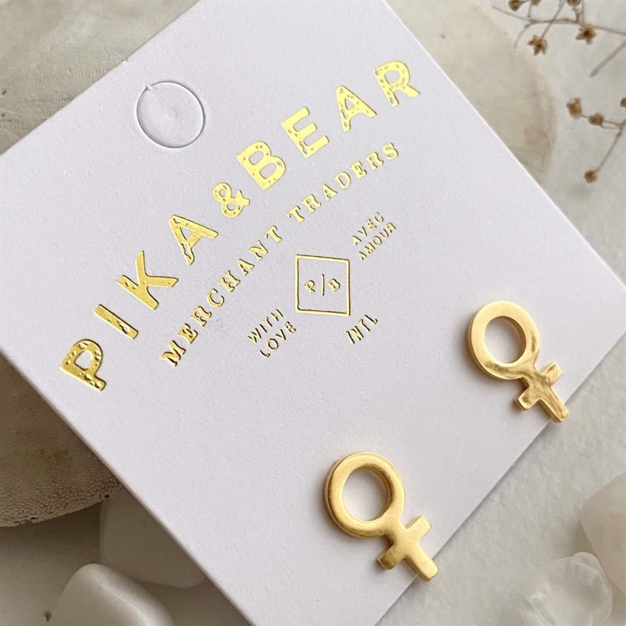 Pika & Bear - "She" Feminine Symbol Stud - Luna Blue