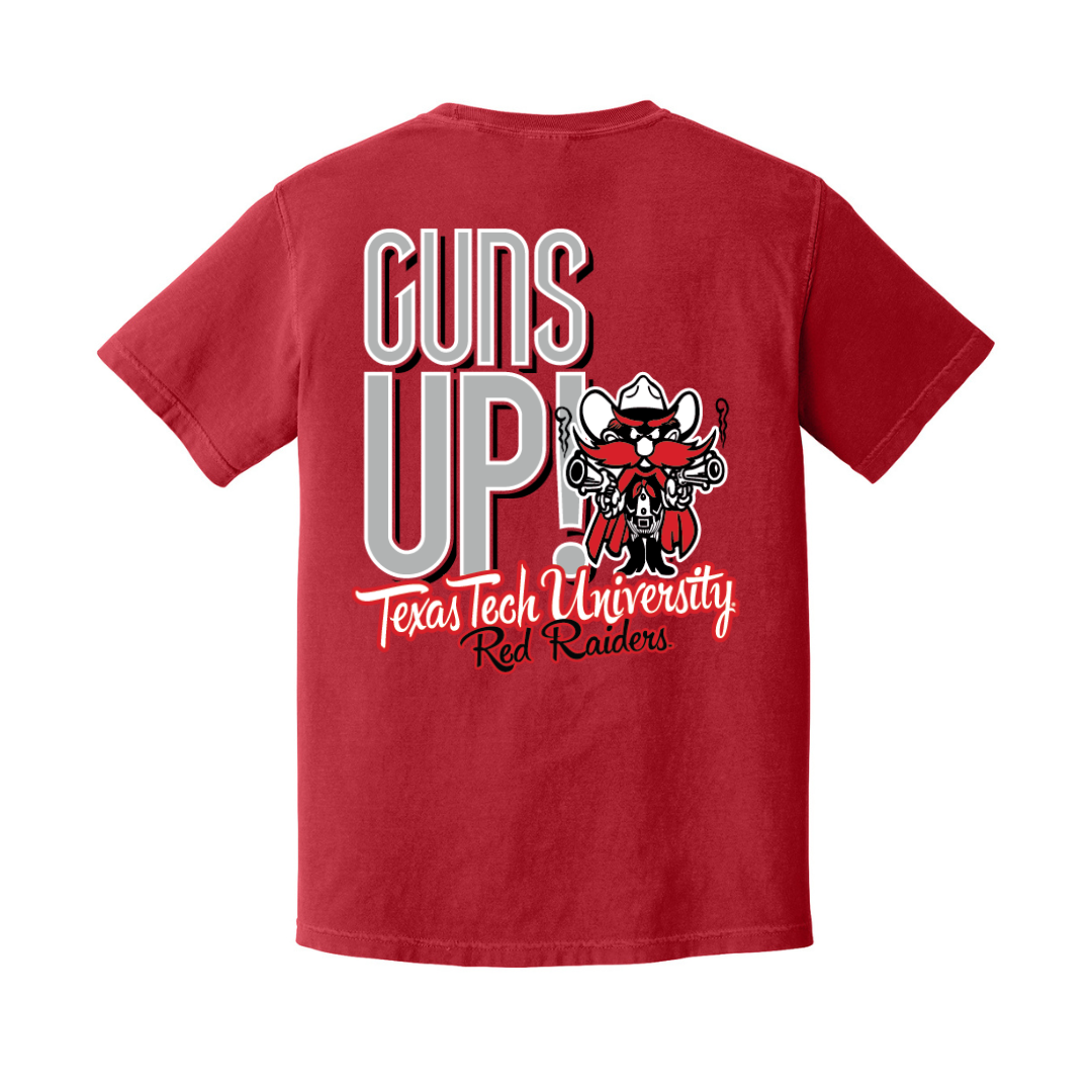 Texas Tech Comfort Colors Raider Red Guns Up Short Sleeve Tee - The Matador