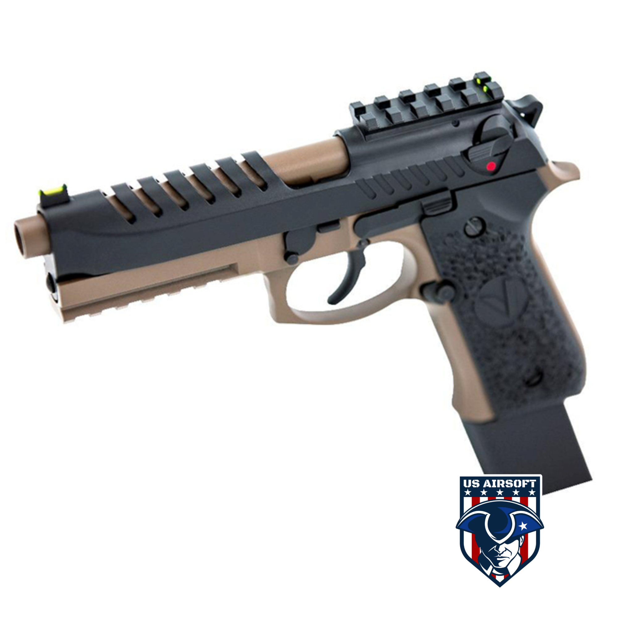 Vorsk Airsoft Tactical VM9 Gas Blowback Pistol - Black/Dark Earth - US Airsoft, Inc.