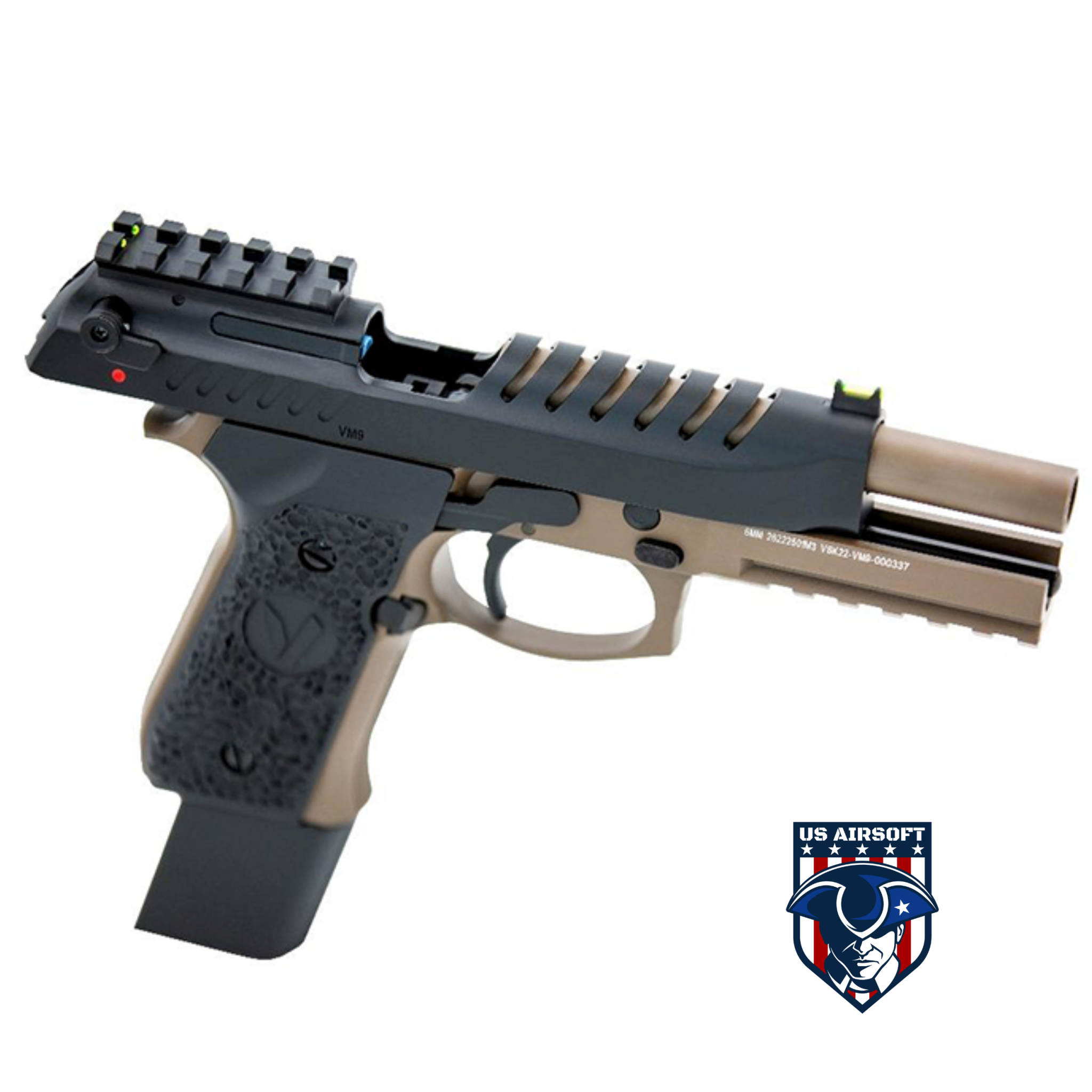 Vorsk Airsoft Tactical VM9 Gas Blowback Pistol - Black/Dark Earth - US Airsoft, Inc.
