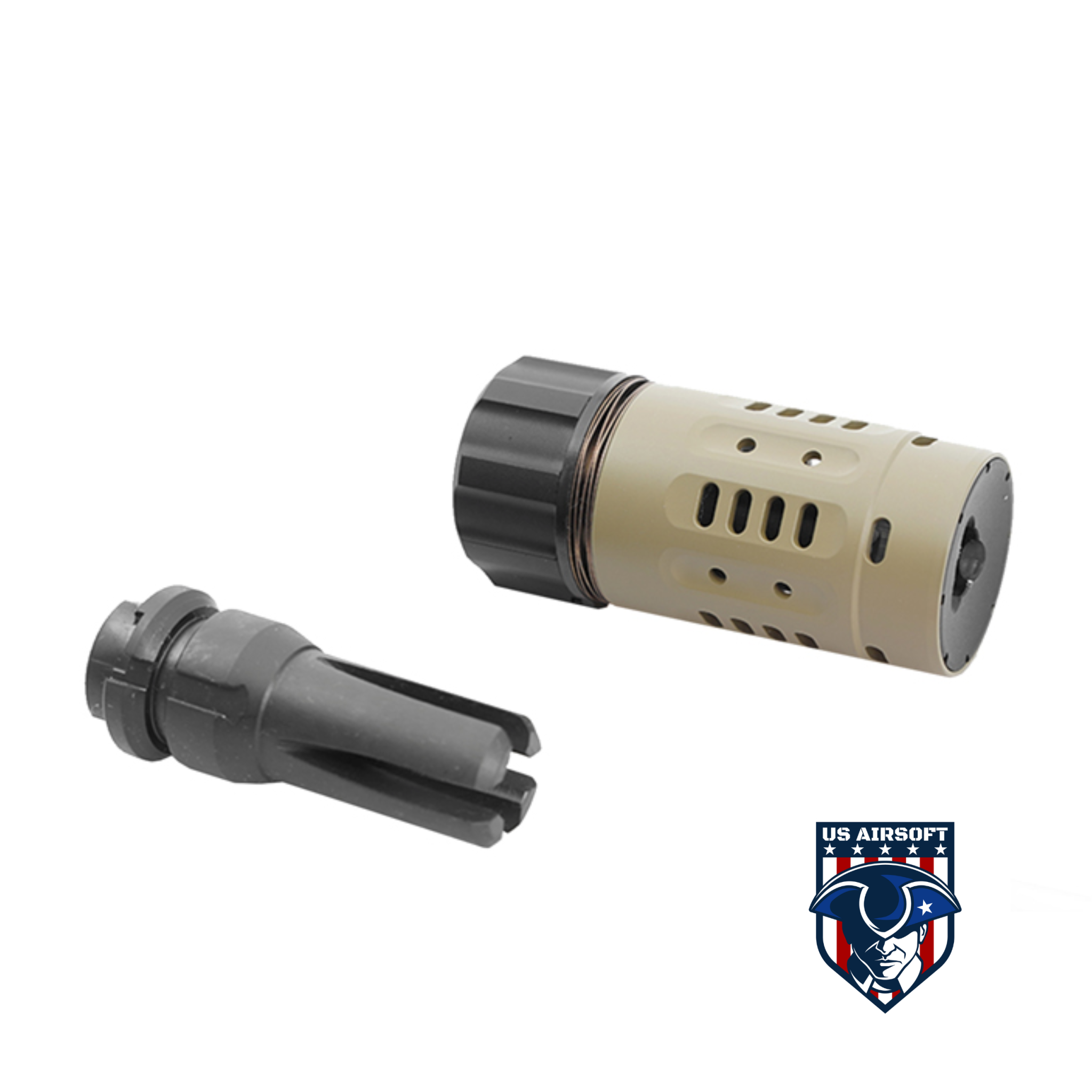 Lancer Tactical Atlas Custom Works DA Enhanced 14mm CCW Muzzle Brake (Color: Tan) - US Airsoft, Inc.