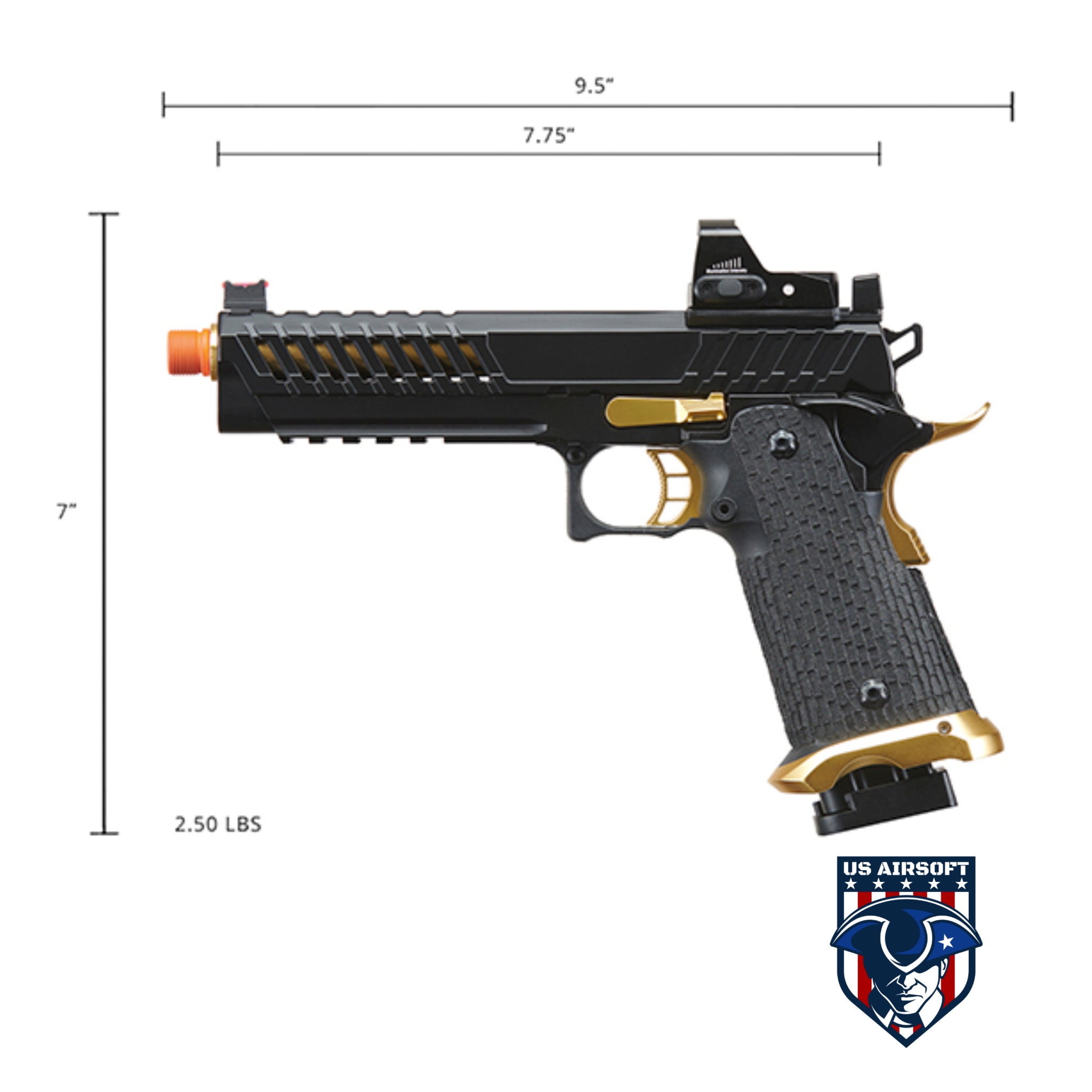 Lancer Tactical Knightshade Hi-Capa Gas Blowback Airsoft Pistol w/ Red ...