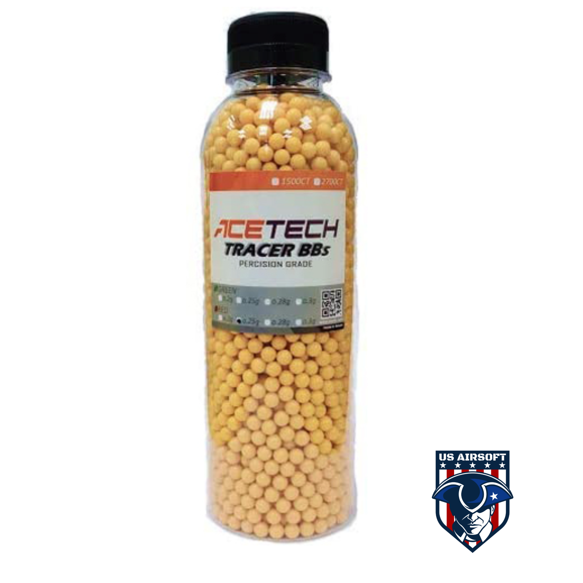 AceTech 2700 Round 0.25g Red Tracer BB Bottle - US Airsoft, Inc.