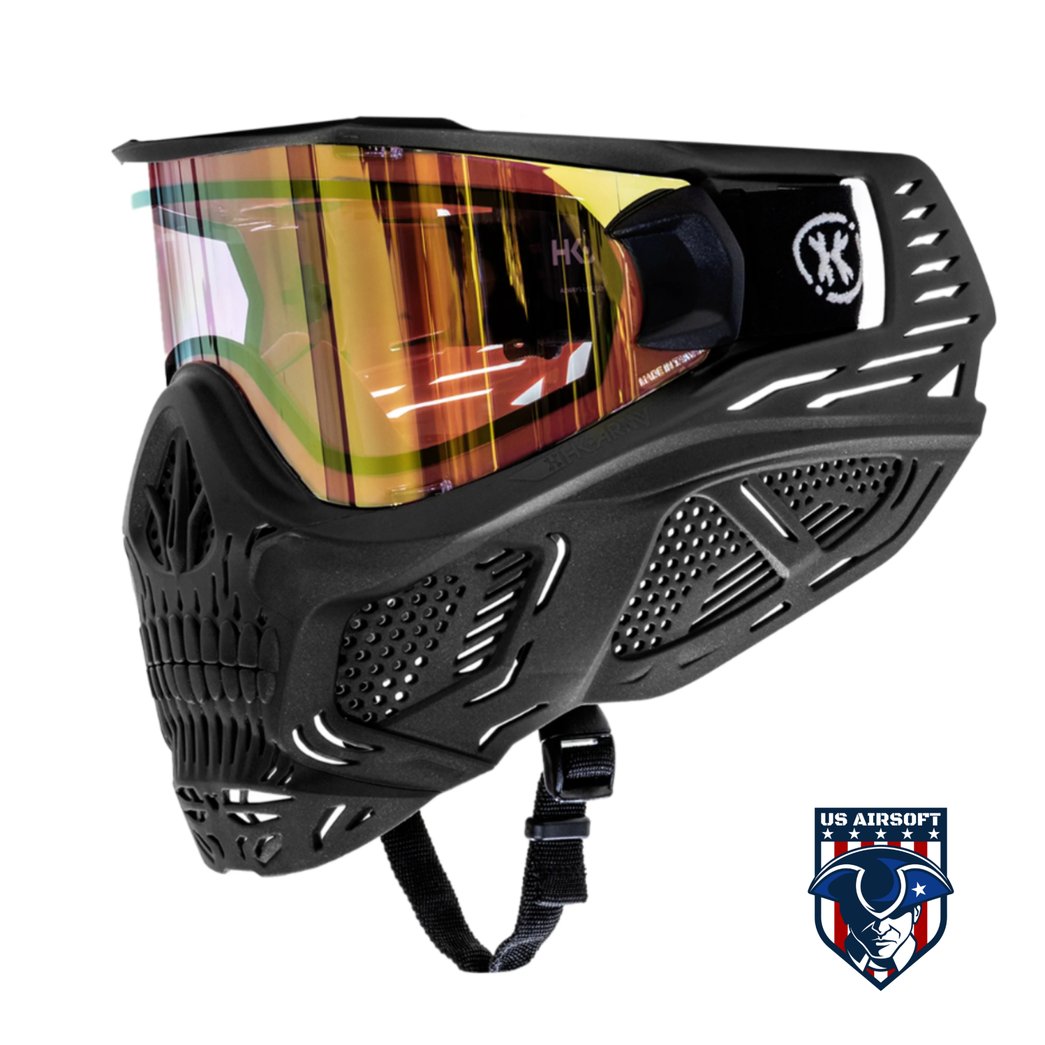 HK Army HSTL SKULL GOGGLE "RAIDER" - BLACK W/ GOLD LENS - US Airsoft, Inc.