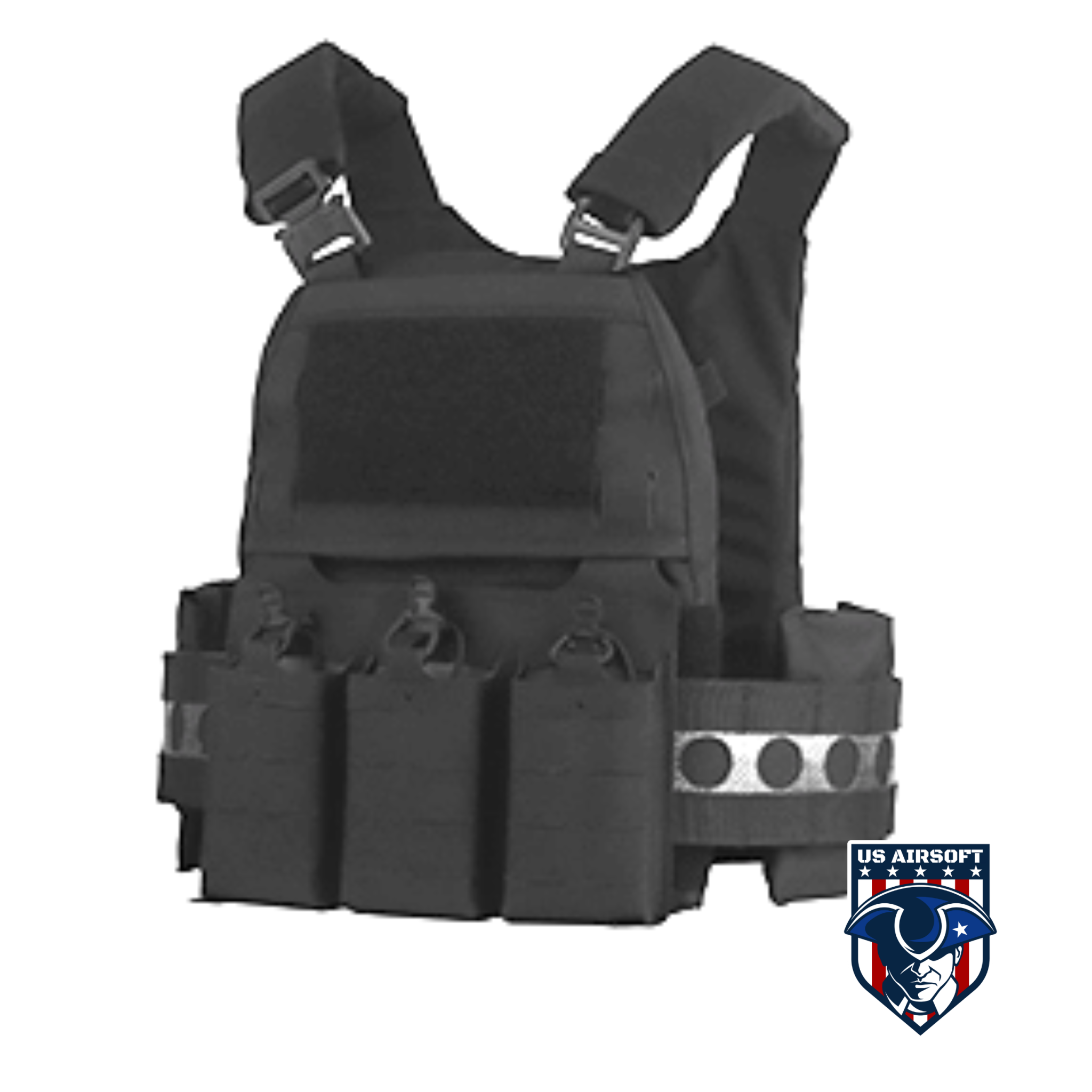 Plate Carrier Tactical Vest w/ Mag Pouches - (Black) - US Airsoft, Inc.