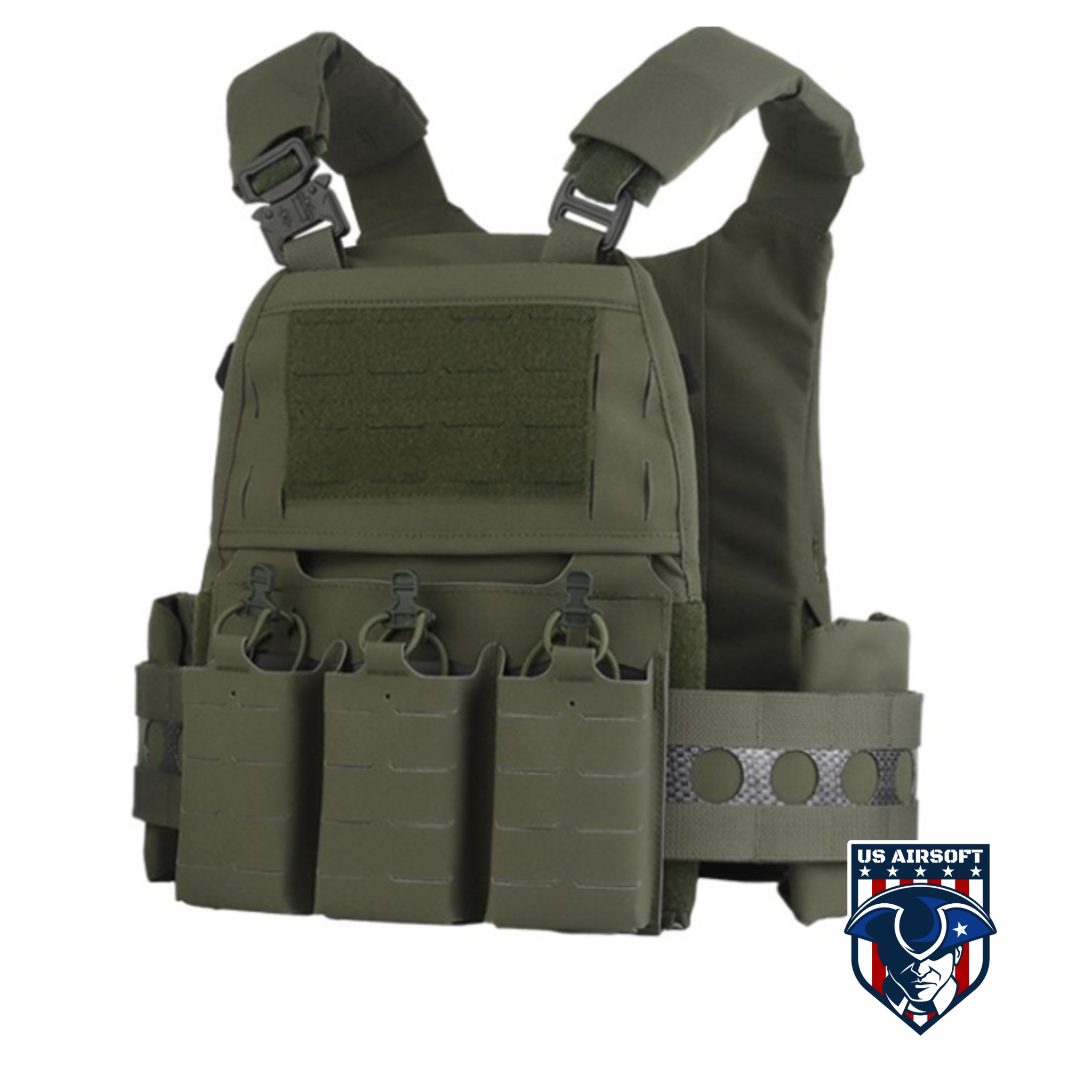 Plate Carrier Tactical Vest w/ Mag Pouches - (OD Green) - US Airsoft, Inc.