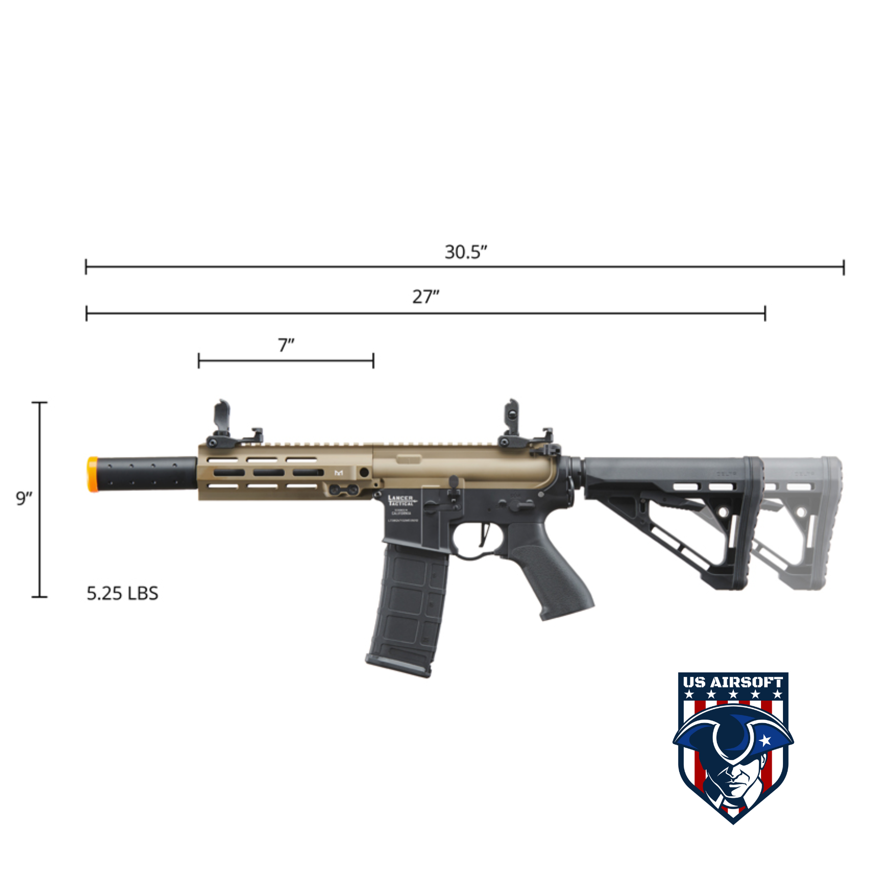Lancer Tactical Blazer 7" M-LOK Proline Series M4 Airsoft Rifle with ...