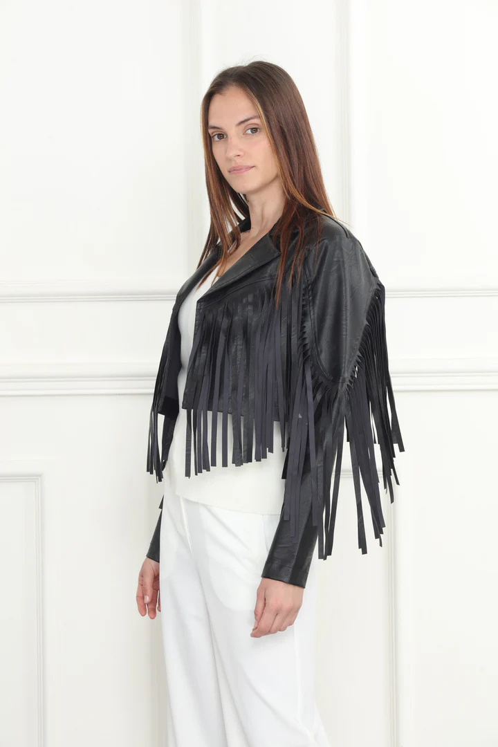 Zero Degrees Celsius- Fringe Vegan Leather Jacket- Black - Dukes Online