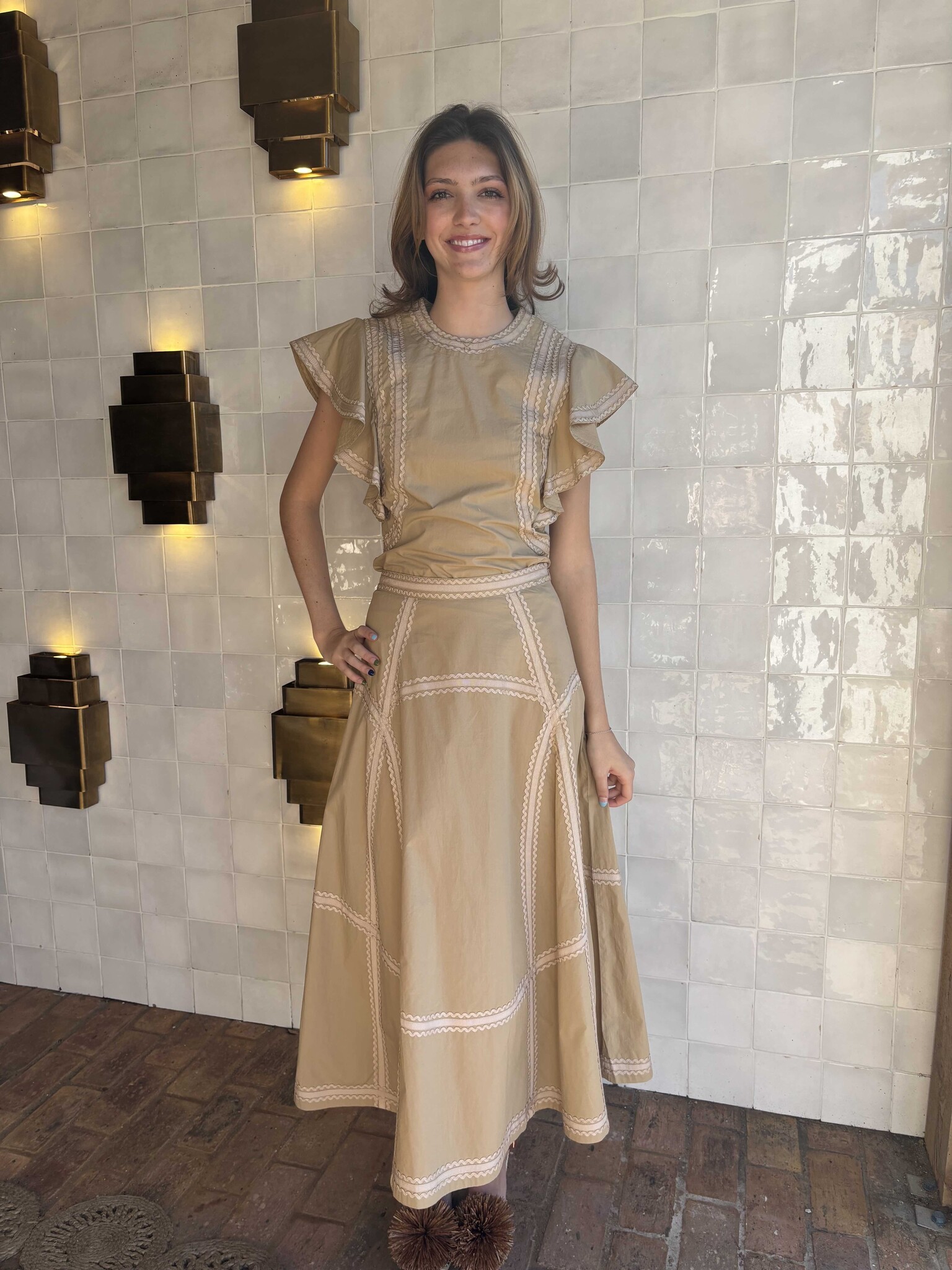 Ulla Johnson- Norah A-Line Midi Skirt- Sand - Dukes Online