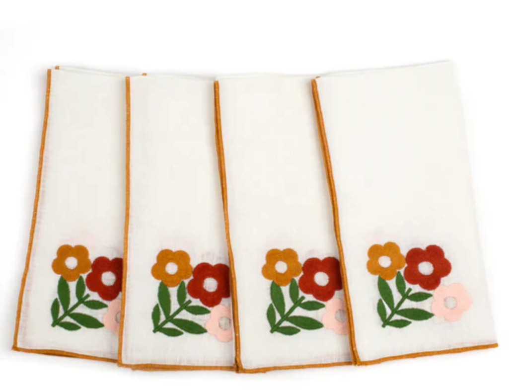 Misette Floral Embroidered Linen Napkins in Amber (Set of 4) - Judy At ...