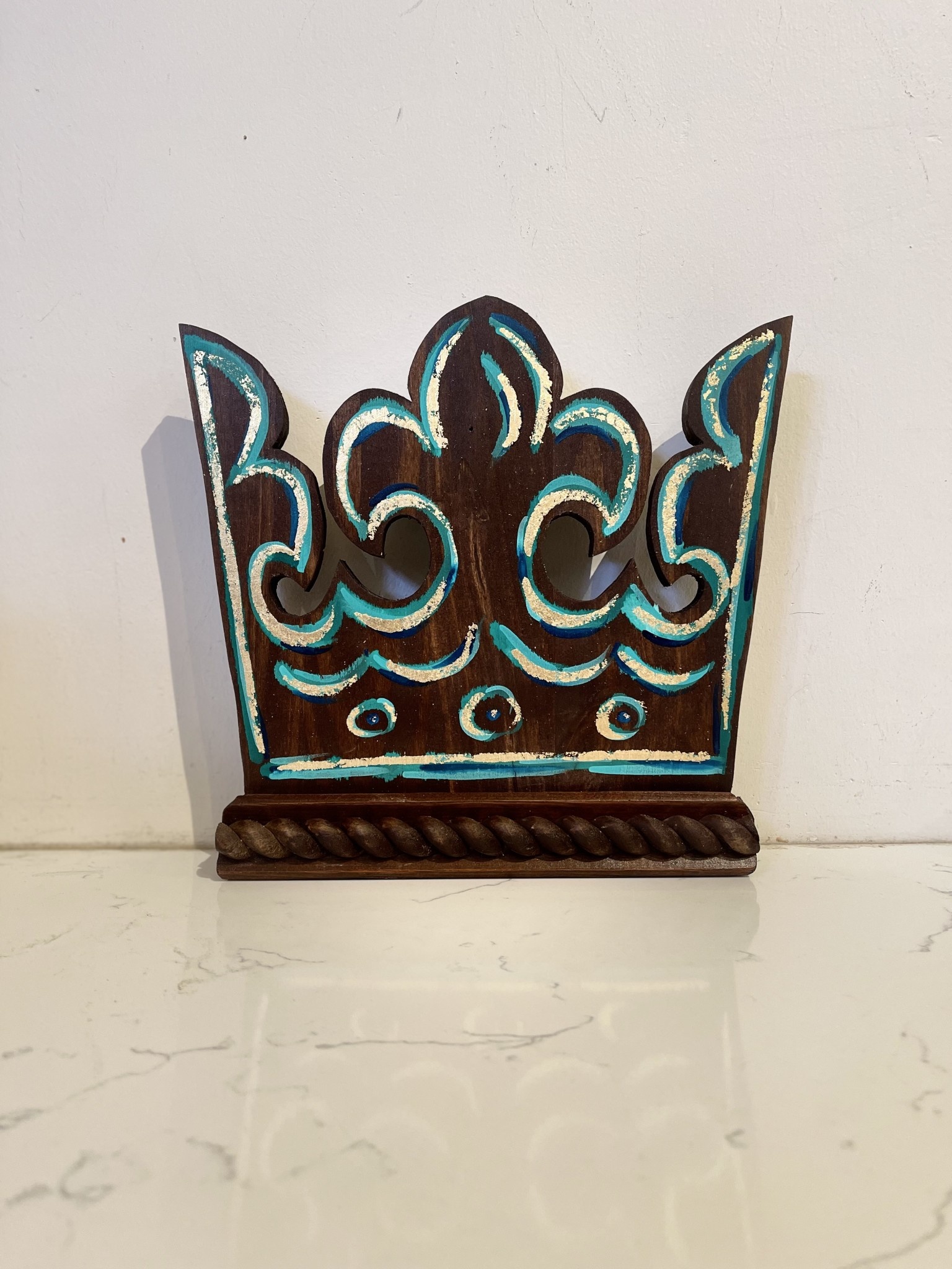 Tall Teal Wooden Crown - Judy At The Rink