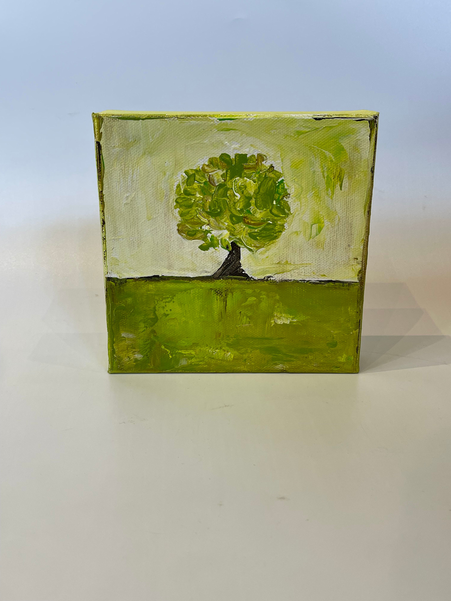 Claudia Nelson Green Tree Painting 6x6 - Judy At The Rink