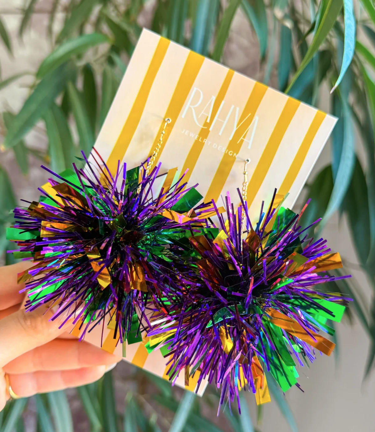 Rahya Jewelry Design Mardi Gras Trinity Pom Pom Earrings - Judy At The Rink