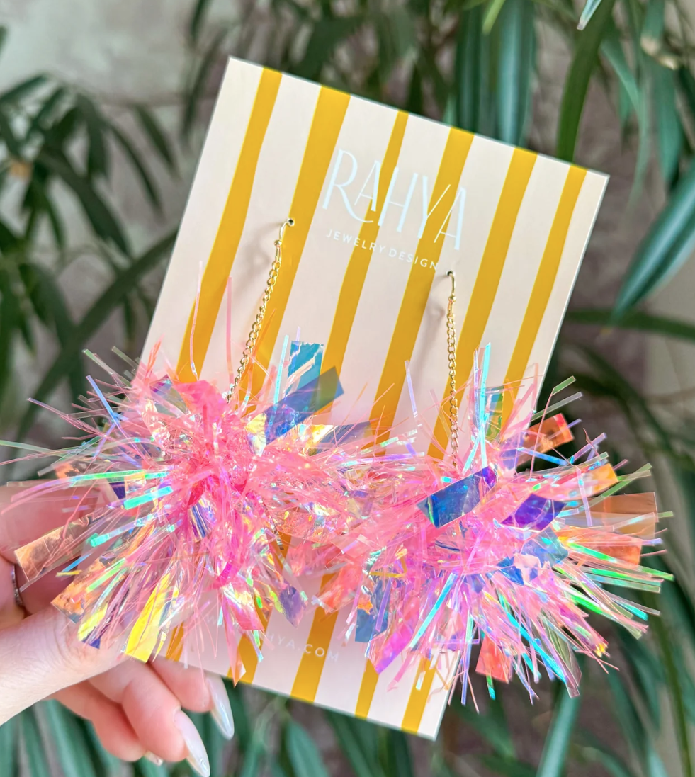 Rahya Jewelry Design Pink Bubblegum Pom Pom Earrings - Judy At The Rink