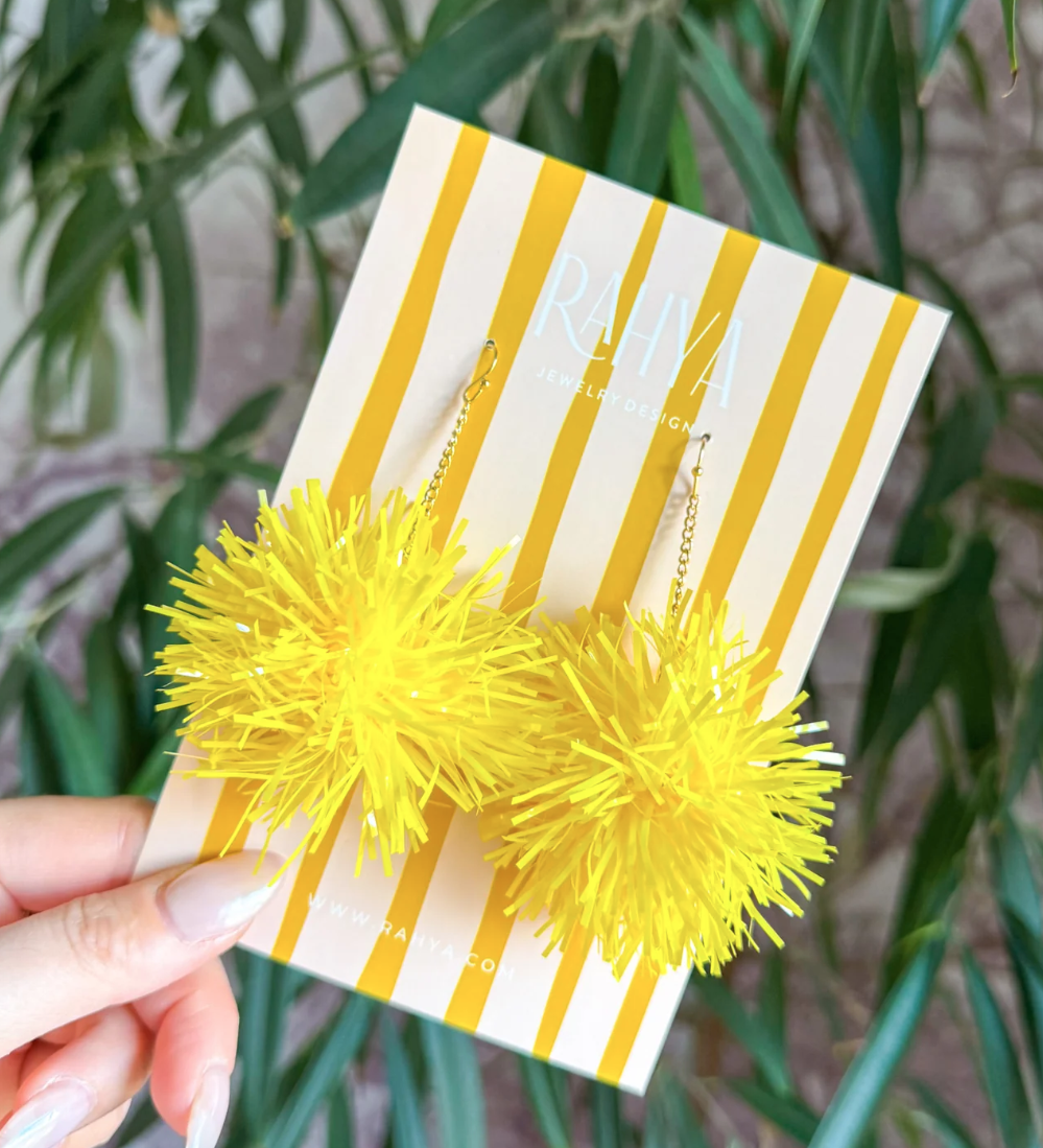 Rahya Jewelry Design Mini Sunshine Yellow Pom Pom Earrings - Judy At ...