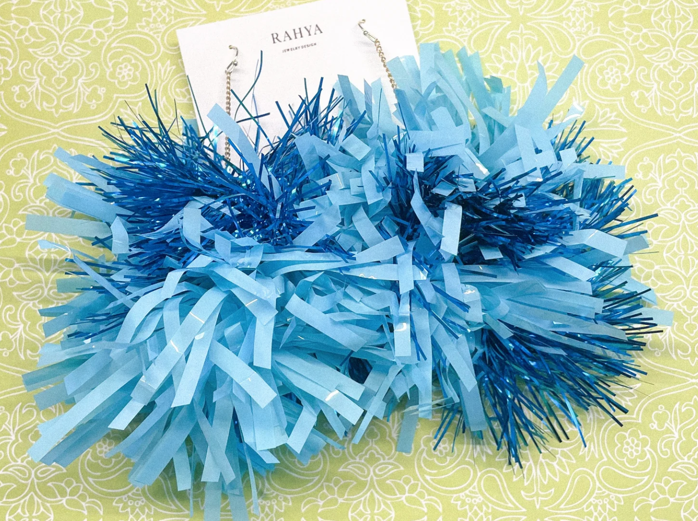 Rahya Jewelry Design Opaque Teal & Blue Pom Pom Earrings - Judy At The Rink