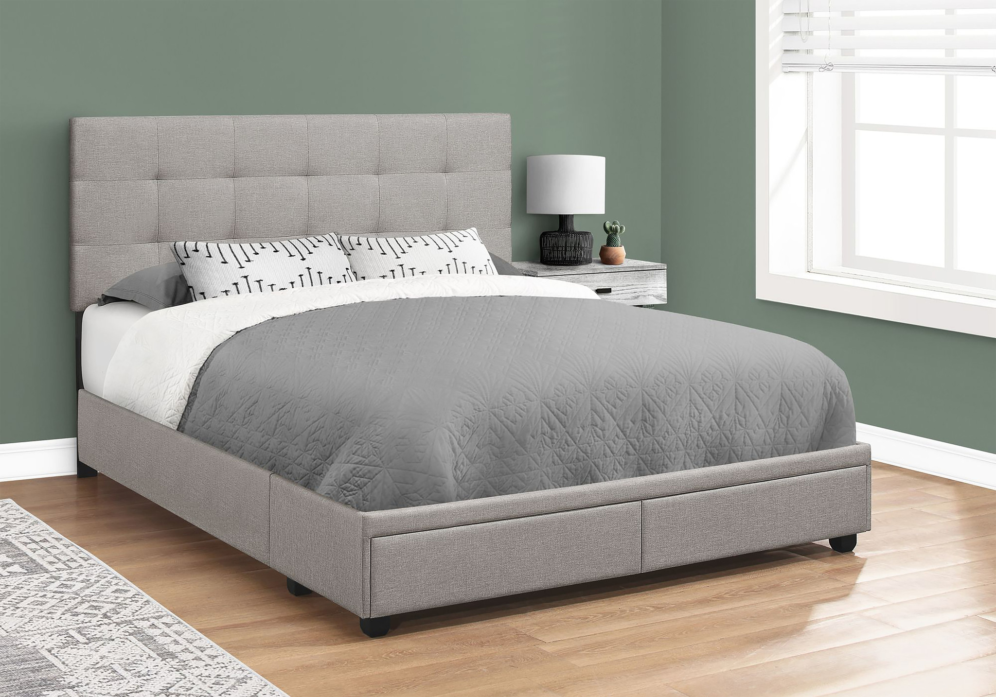LIT - QUEEN / AVEC 2 TIROIRS RANGEMENT TISSUS GRIS - Maison Caplan