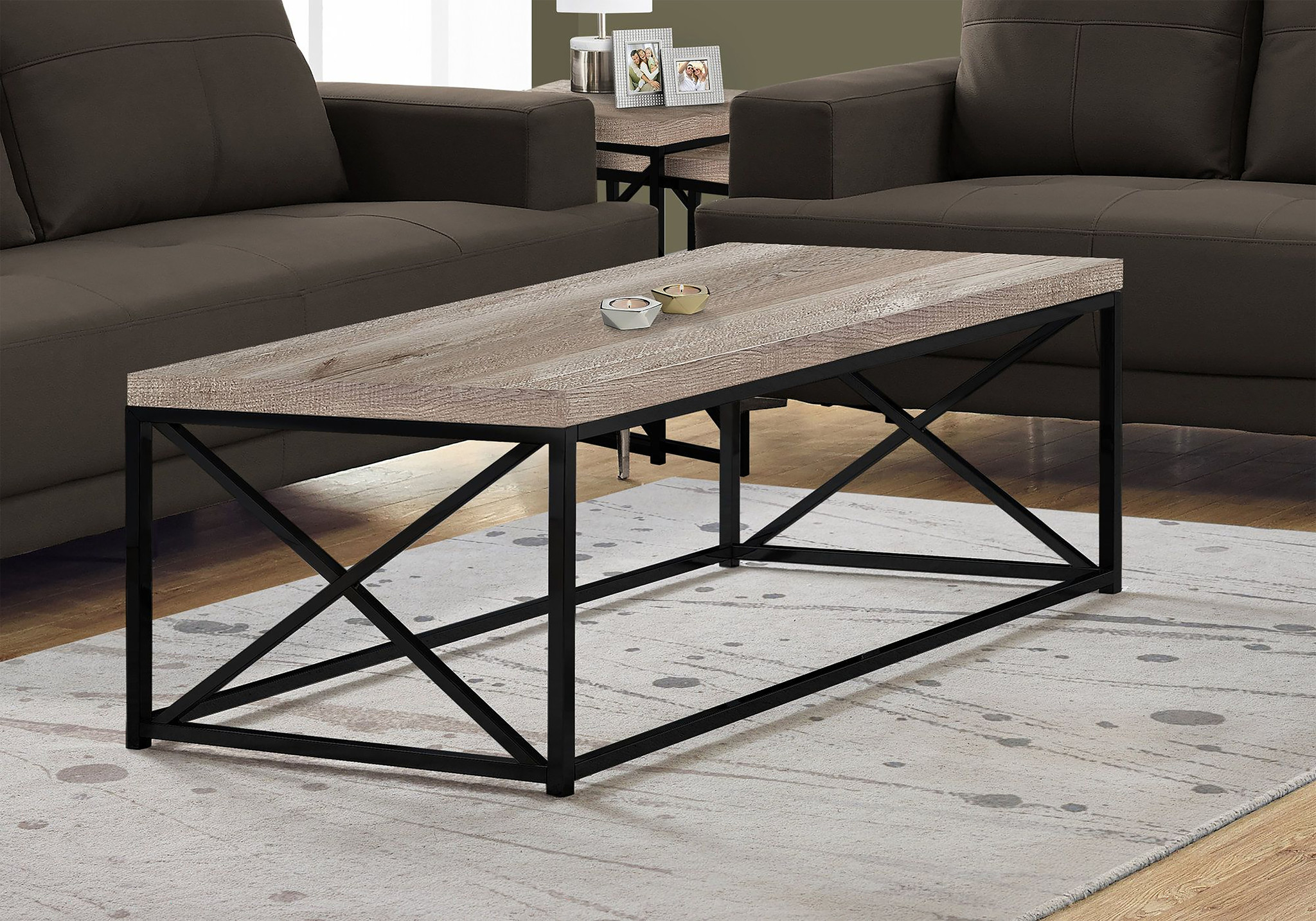 COFFEE TABLE BLACK METAL BASE, GREY RECLAIMED WOOD - MAISON CAPLAN