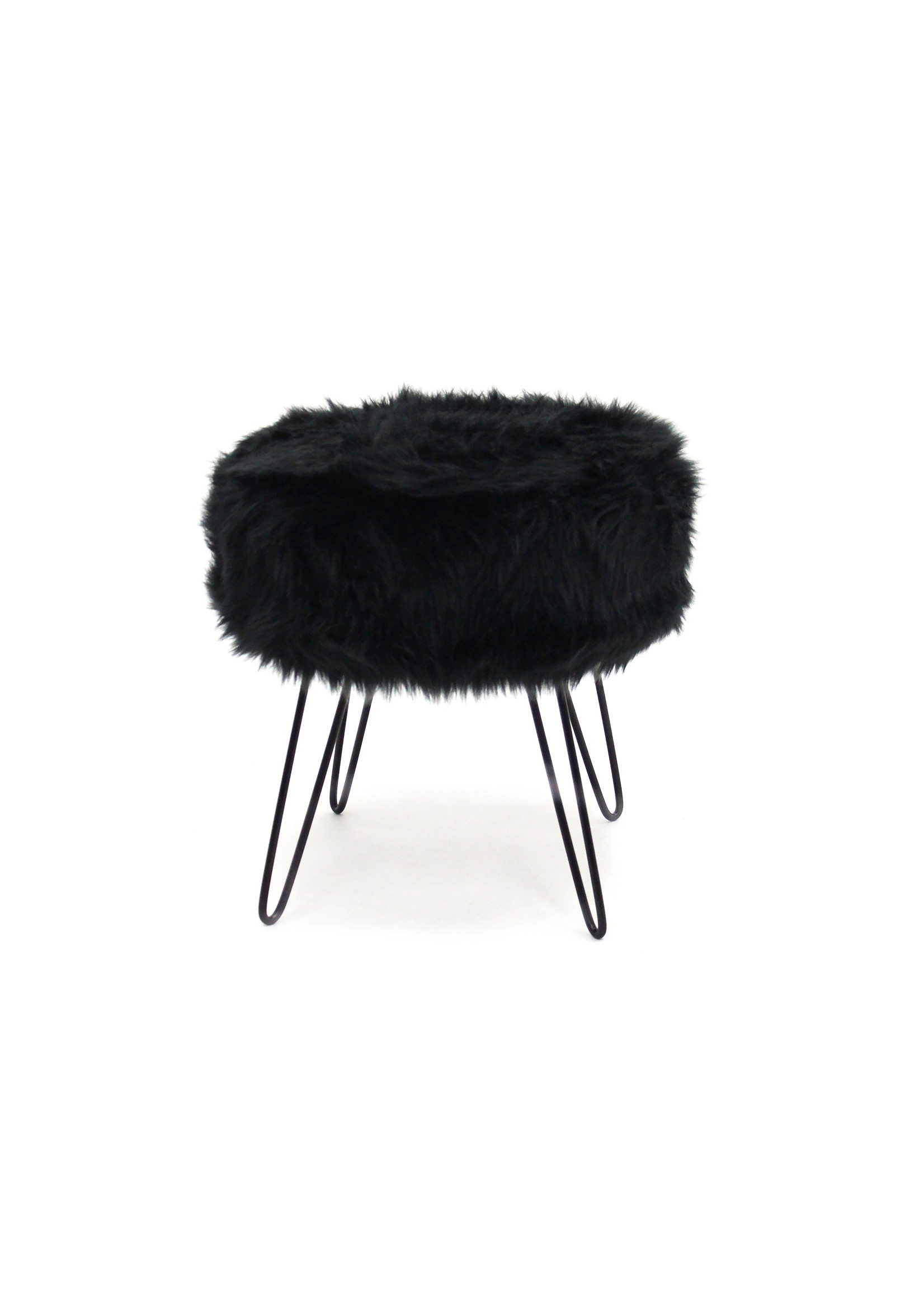 Black Fluffy Pouf Footstool - MAISON CAPLAN