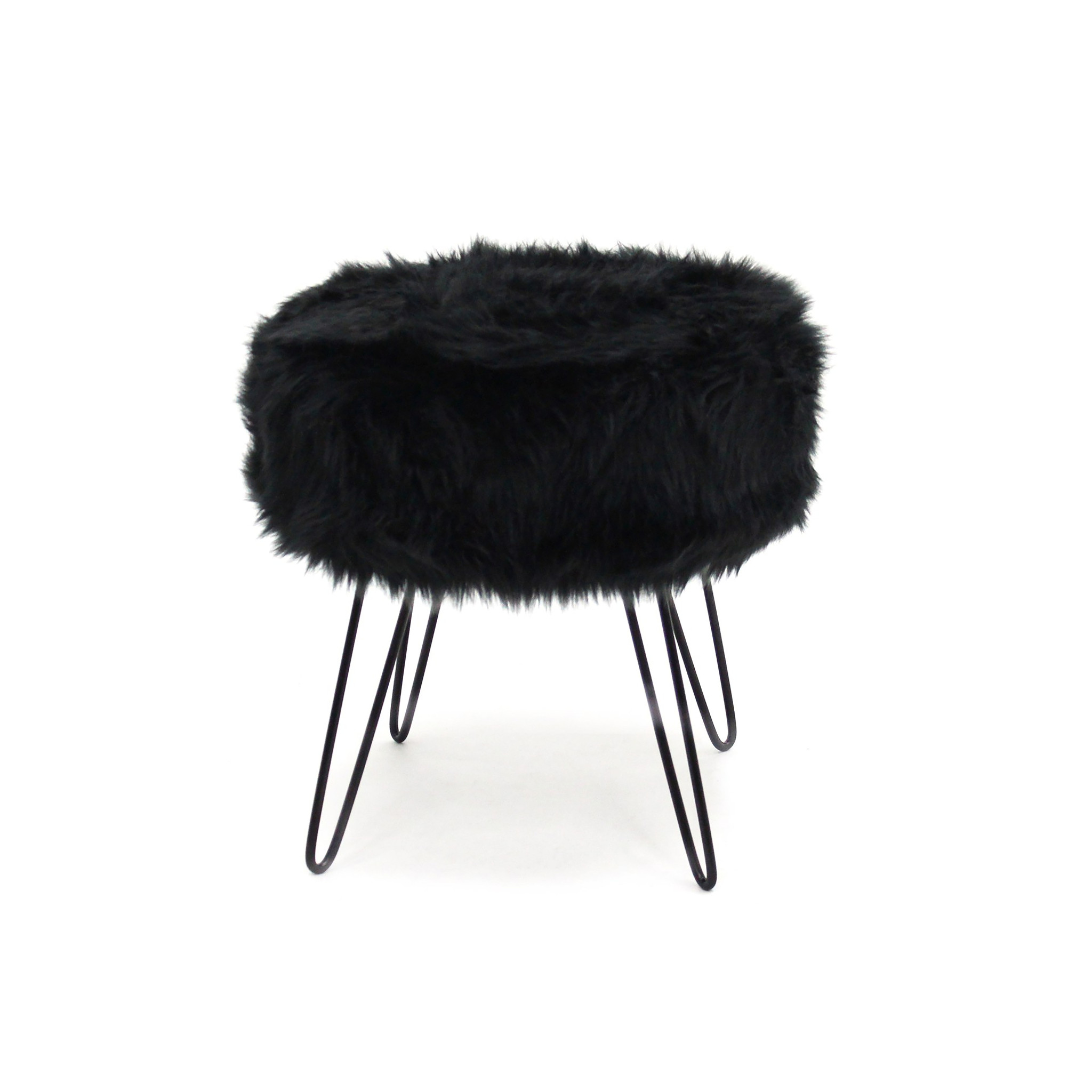 Black Fluffy Pouf Footstool - MAISON CAPLAN