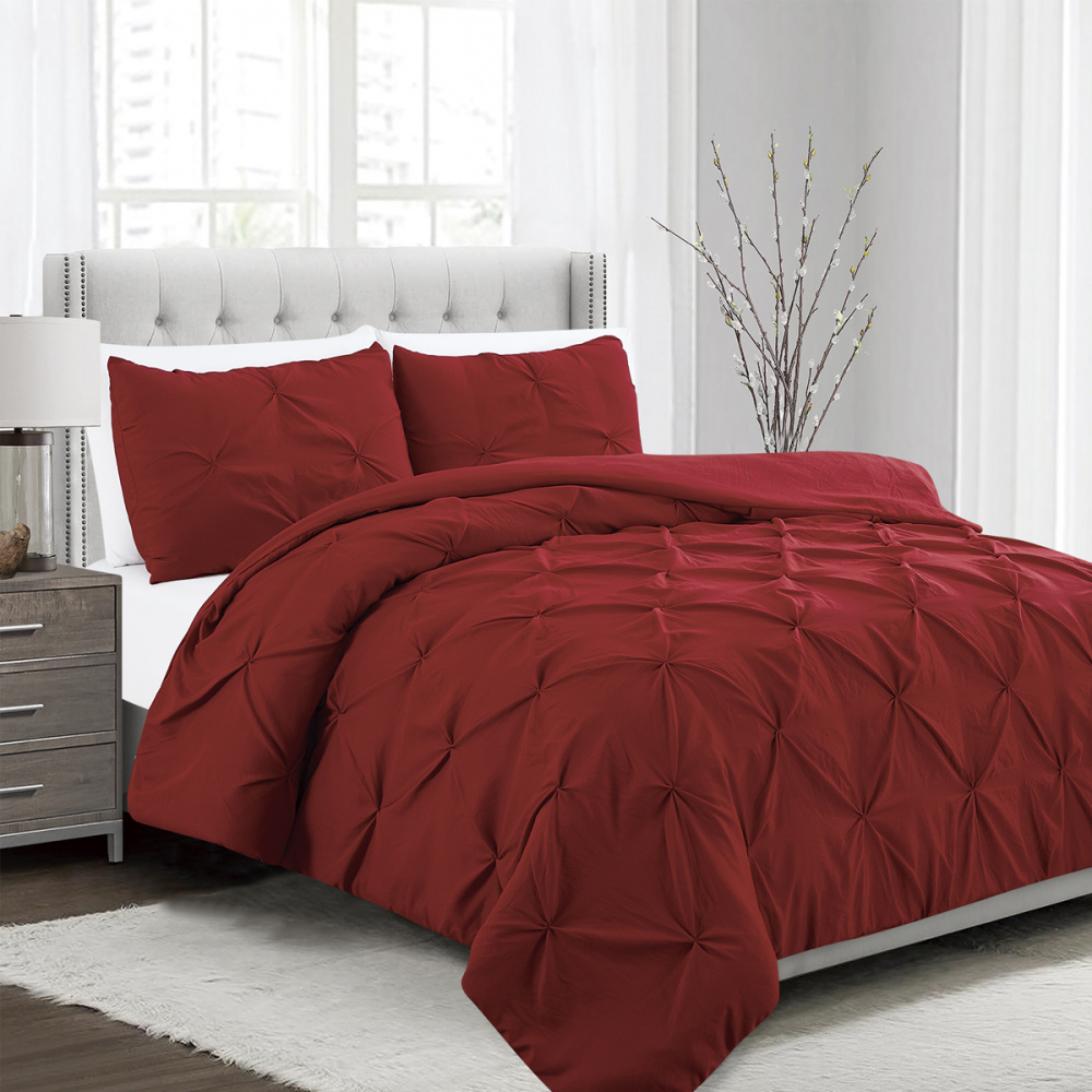 Red Ruched Duvet Cover Set - MAISON CAPLAN