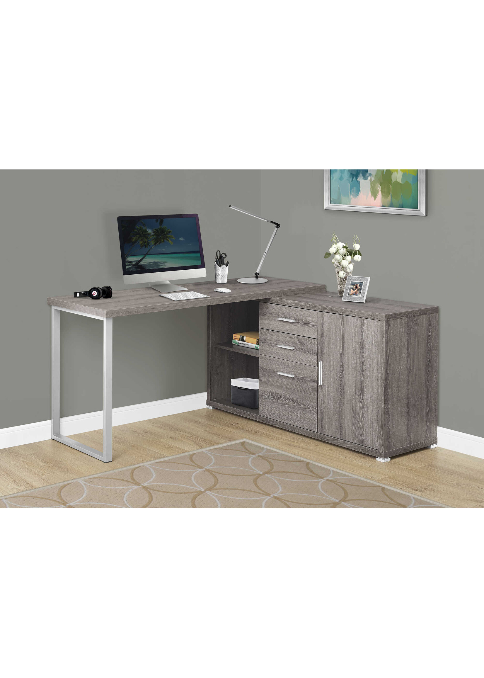 COMPUTER DESK - 60"L / DARK TAUPE LEFT OR RIGHT FACING - MAISON CAPLAN