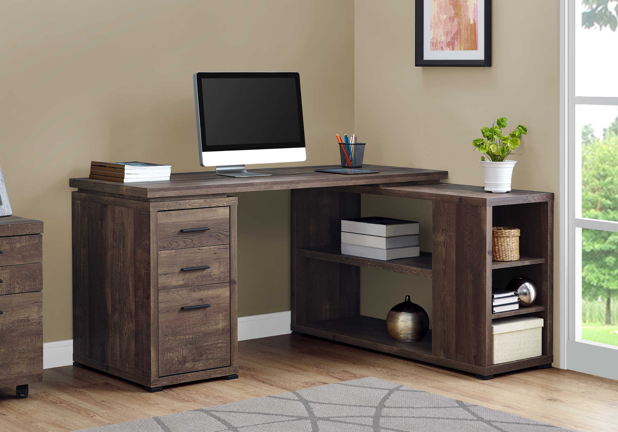 COMPUTER DESK - BROWN RECLAIMED WOOD L/R FACING CORNER - MAISON CAPLAN