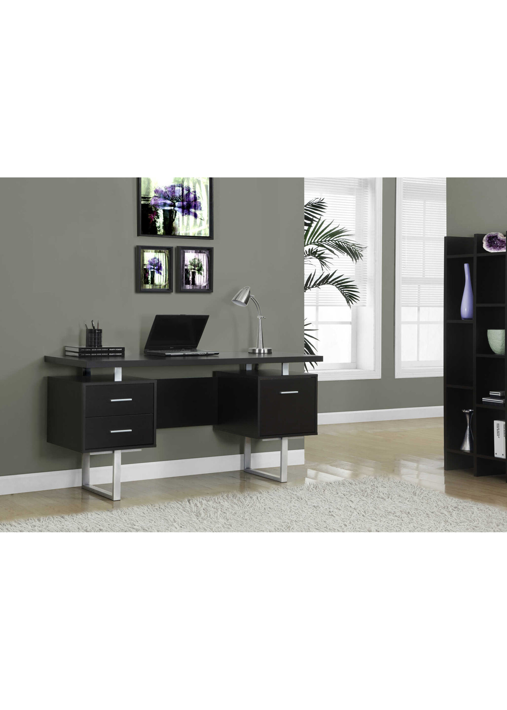 COMPUTER DESK - 60"L / CAPPUCCINO / SILVER METAL - MAISON CAPLAN