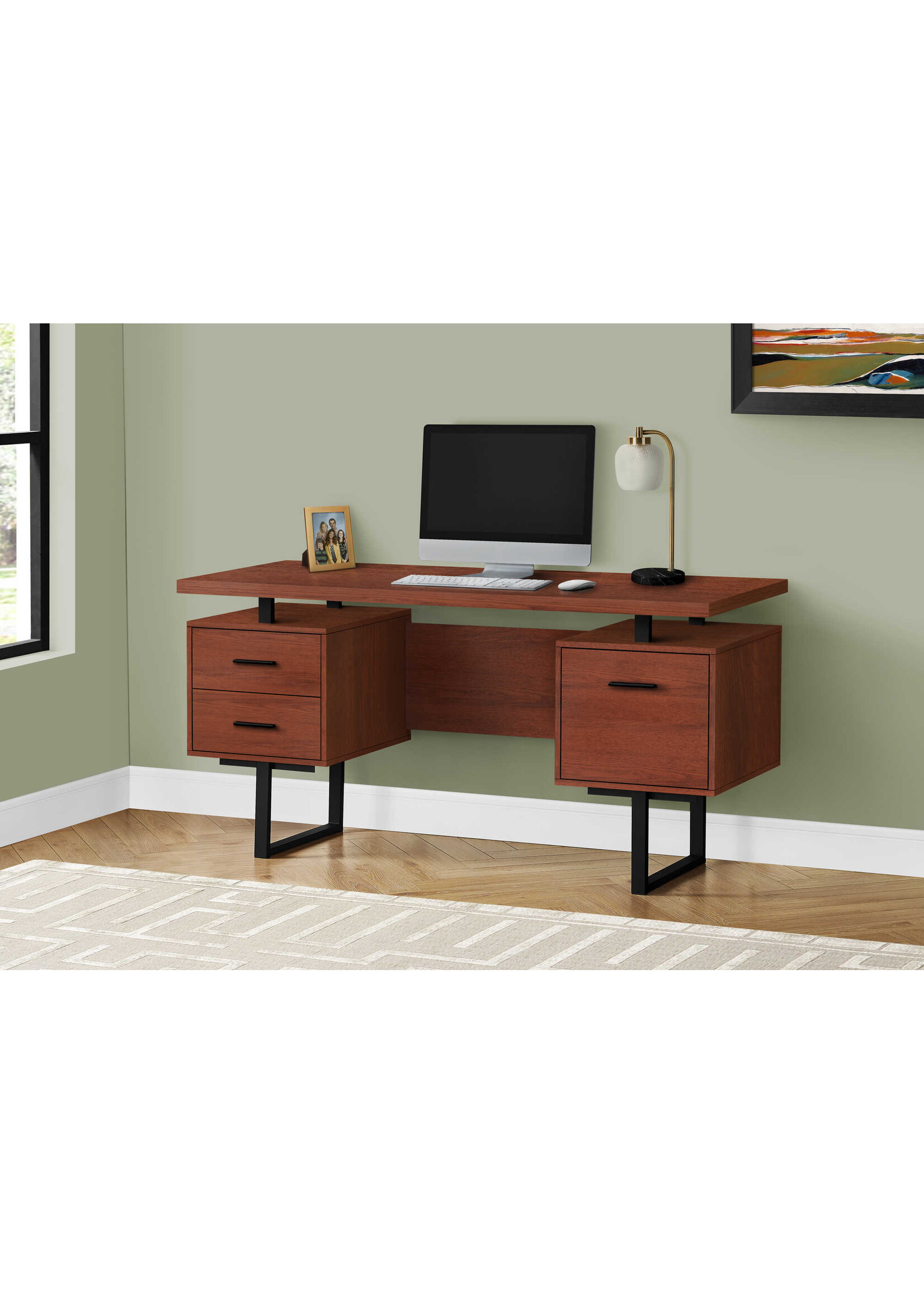 COMPUTER DESK - 60"L / CHERRY / BLACK METAL - MAISON CAPLAN