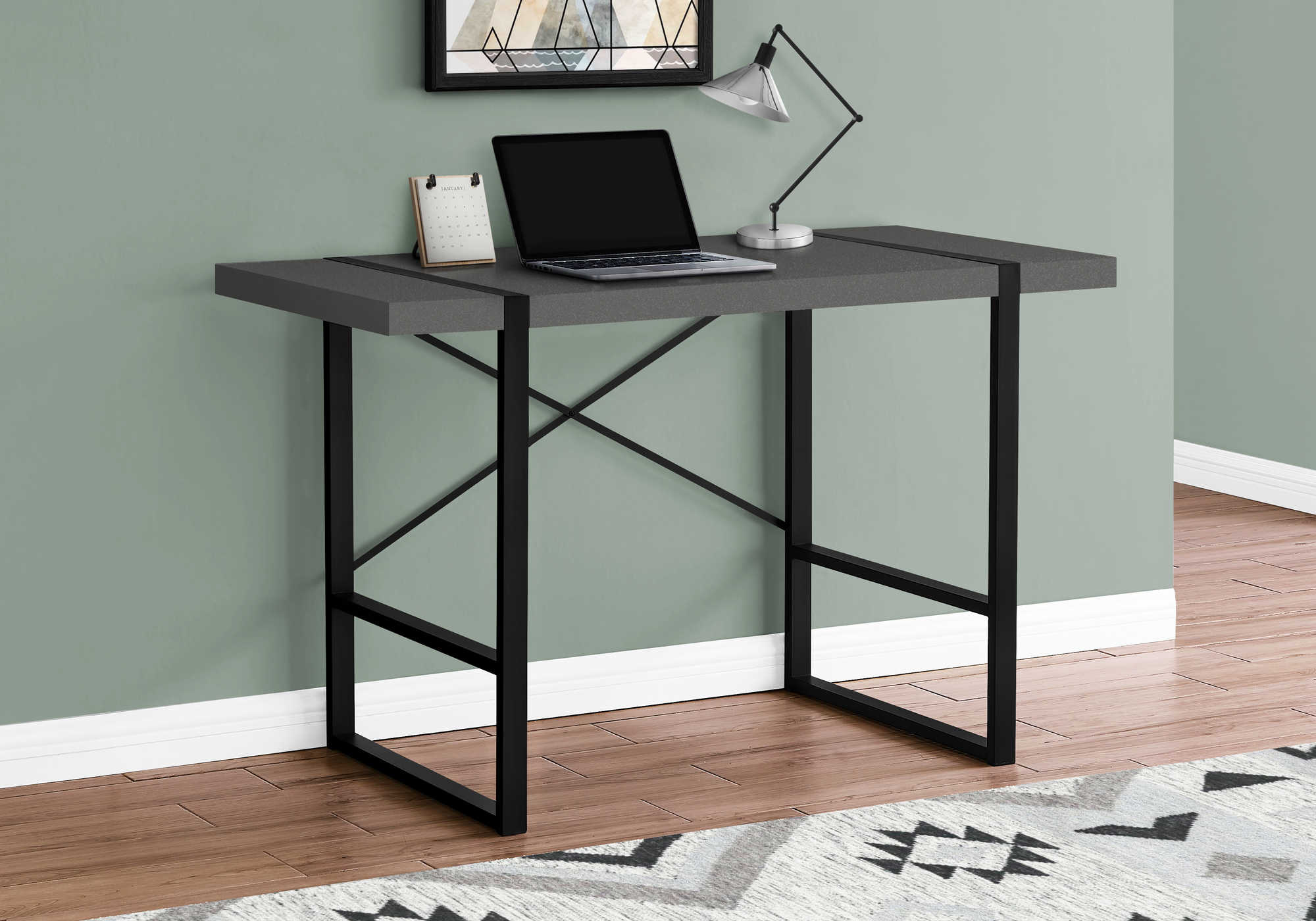 COMPUTER DESK - 48"L / MODERN GREY / BLACK METAL - MAISON CAPLAN