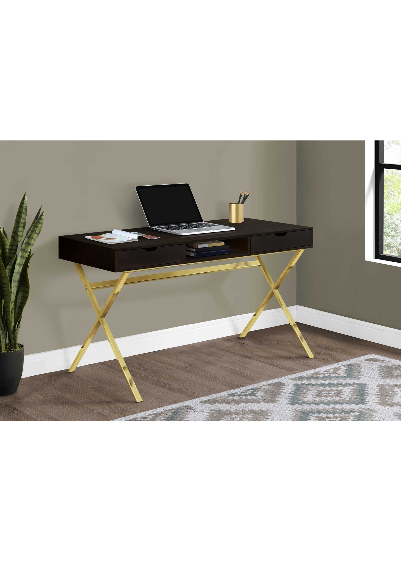 COMPUTER DESK - 48"L / CAPPUCCINO / GOLD METAL - MAISON CAPLAN