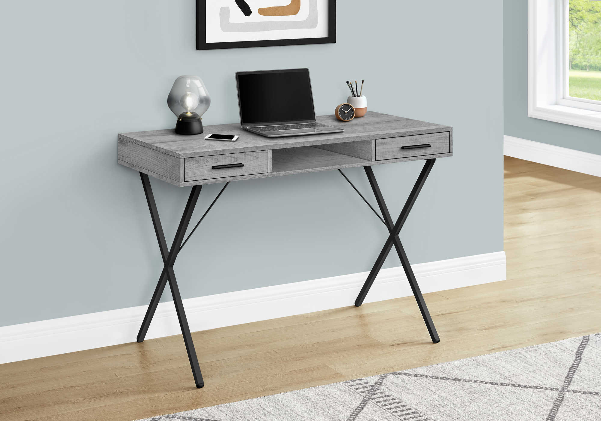 COMPUTER DESK - 42"L / GREY / BLACK METAL - MAISON CAPLAN
