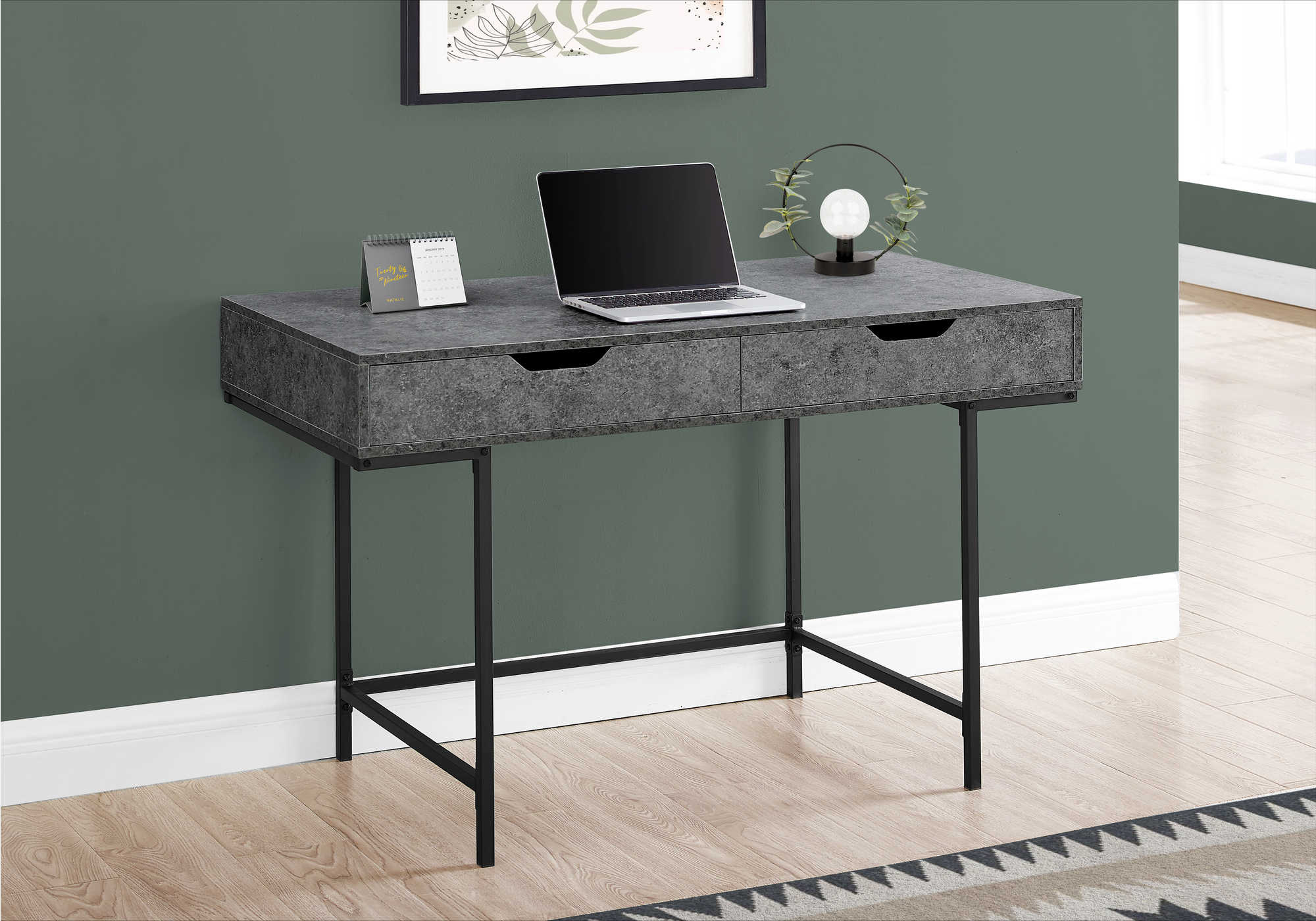 COMPUTER DESK - 48"L / GREY STONE-LOOK / BLACK METAL - MAISON CAPLAN