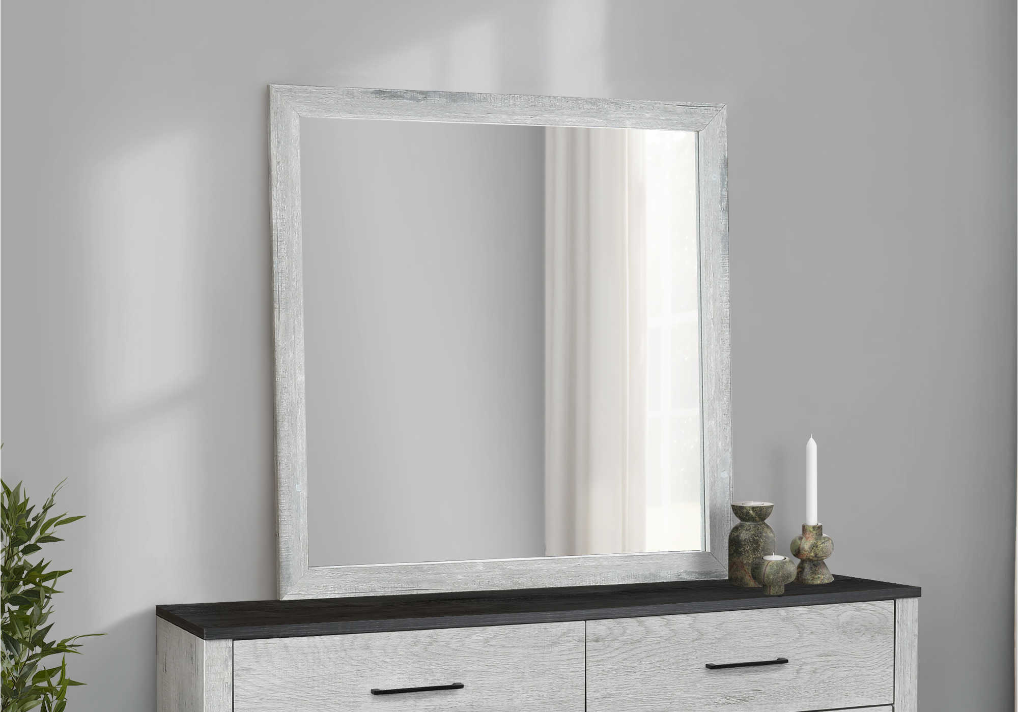 WALL MIRROR - GREY RECLAIMED - GRAPHITE WOOD TOP - MAISON CAPLAN