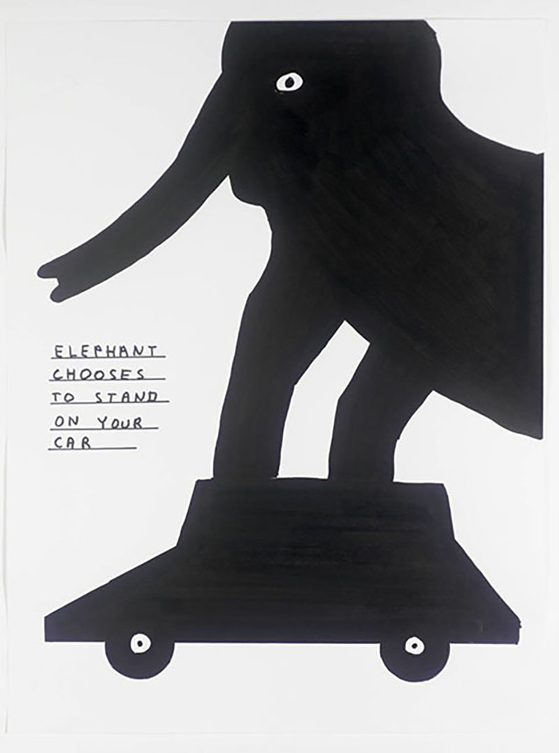 David Shrigley Elephant with Car - Type & Ink Posters