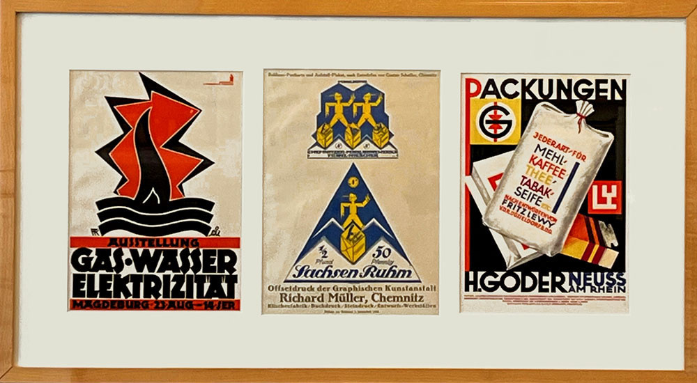 FRAMED COLLECTION OF 3 VINTAGE GERMAN ADVERTISEMENTS - Type & Ink Posters