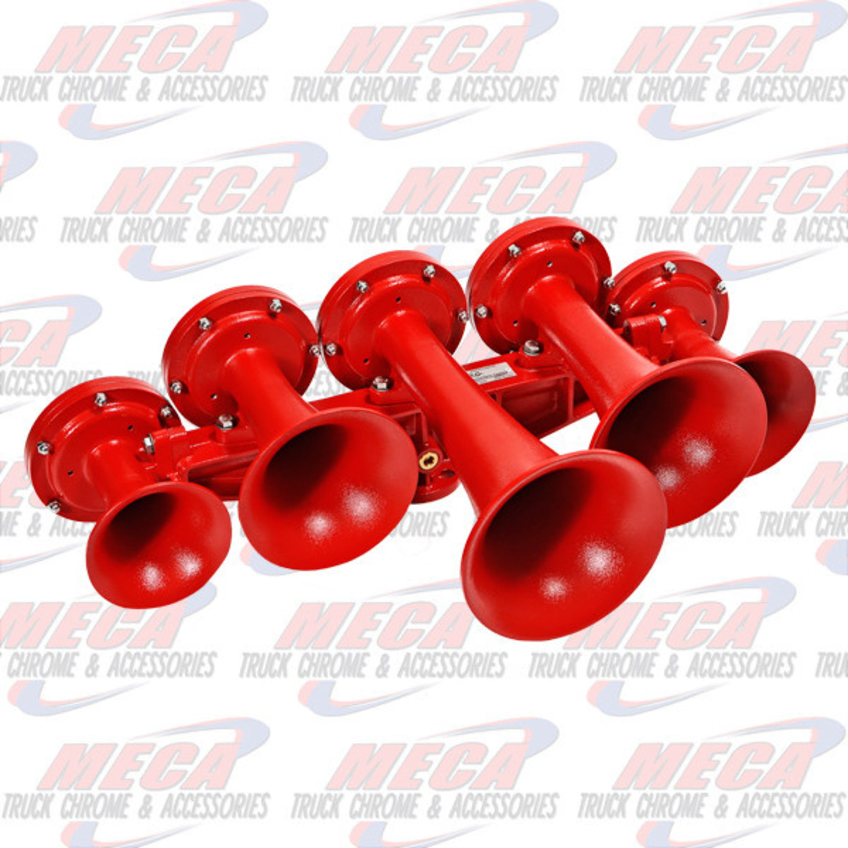 ORIGINAL SUPER TRAIN HORN 5 BELL HORIZONTAL RED - Meca Truck Chrome