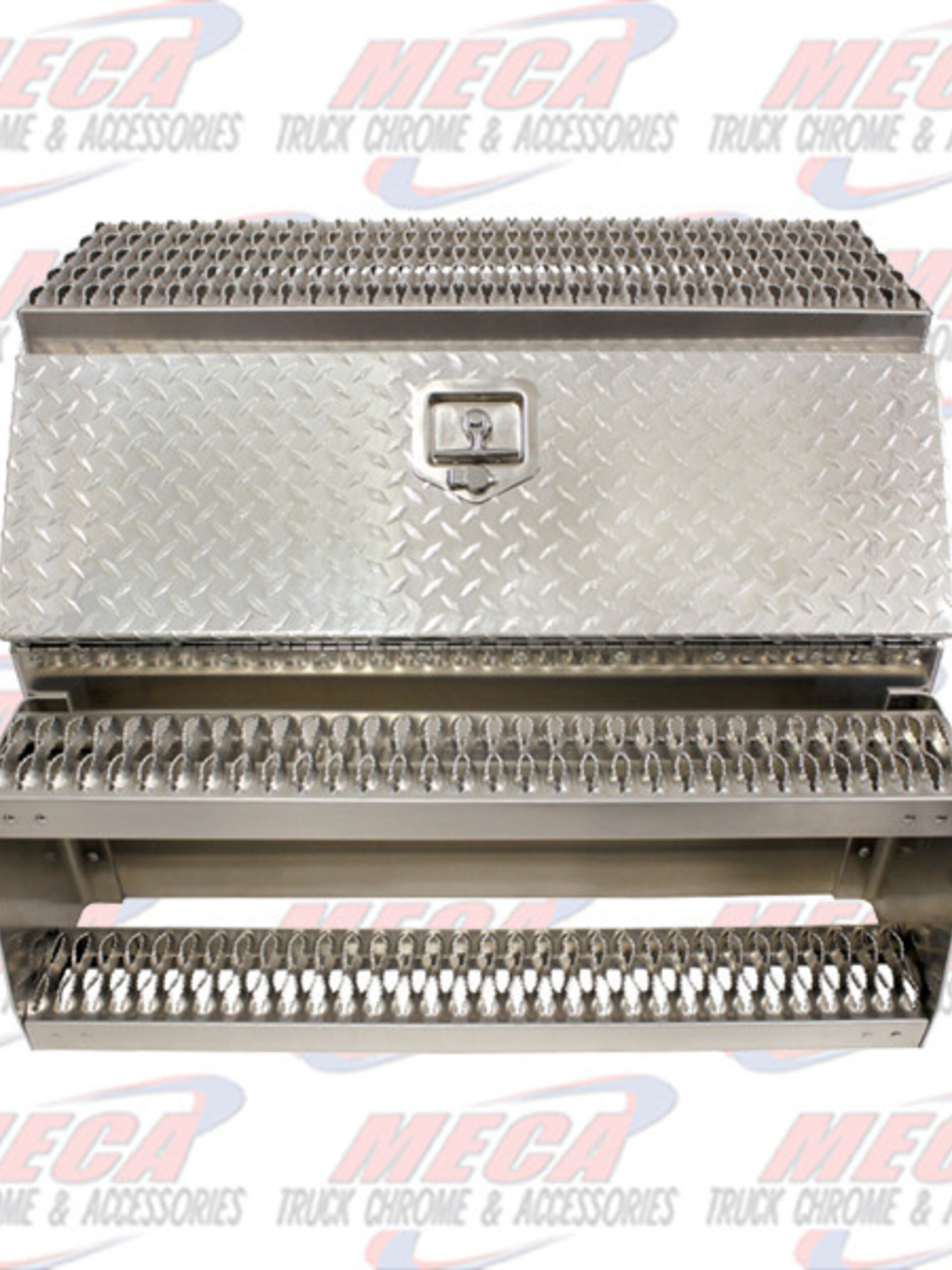 TOOL BOX W/ STEP 36" WIDE UNIVERSAL SADDLE BOX - Meca Truck Chrome