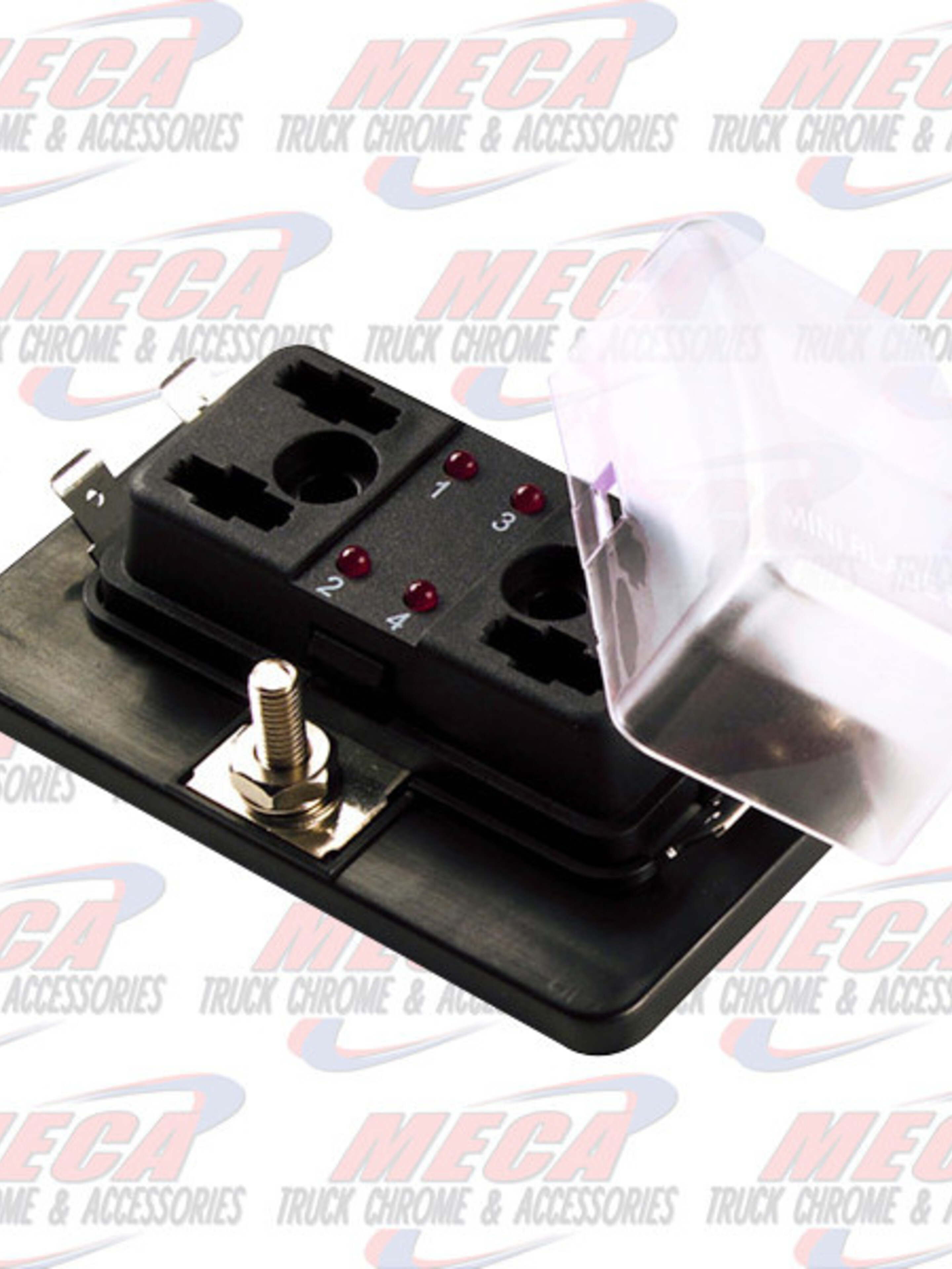 LED FUSE PANEL, MIN/ATM, 4 SLOT & COVER - Meca Truck Chrome